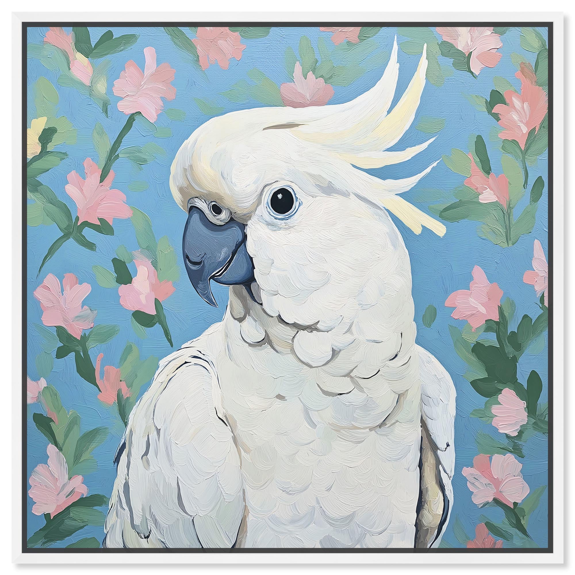 White Cockatoo I Canvas Tropical Floral Art by Art Remedy, White Frame ...