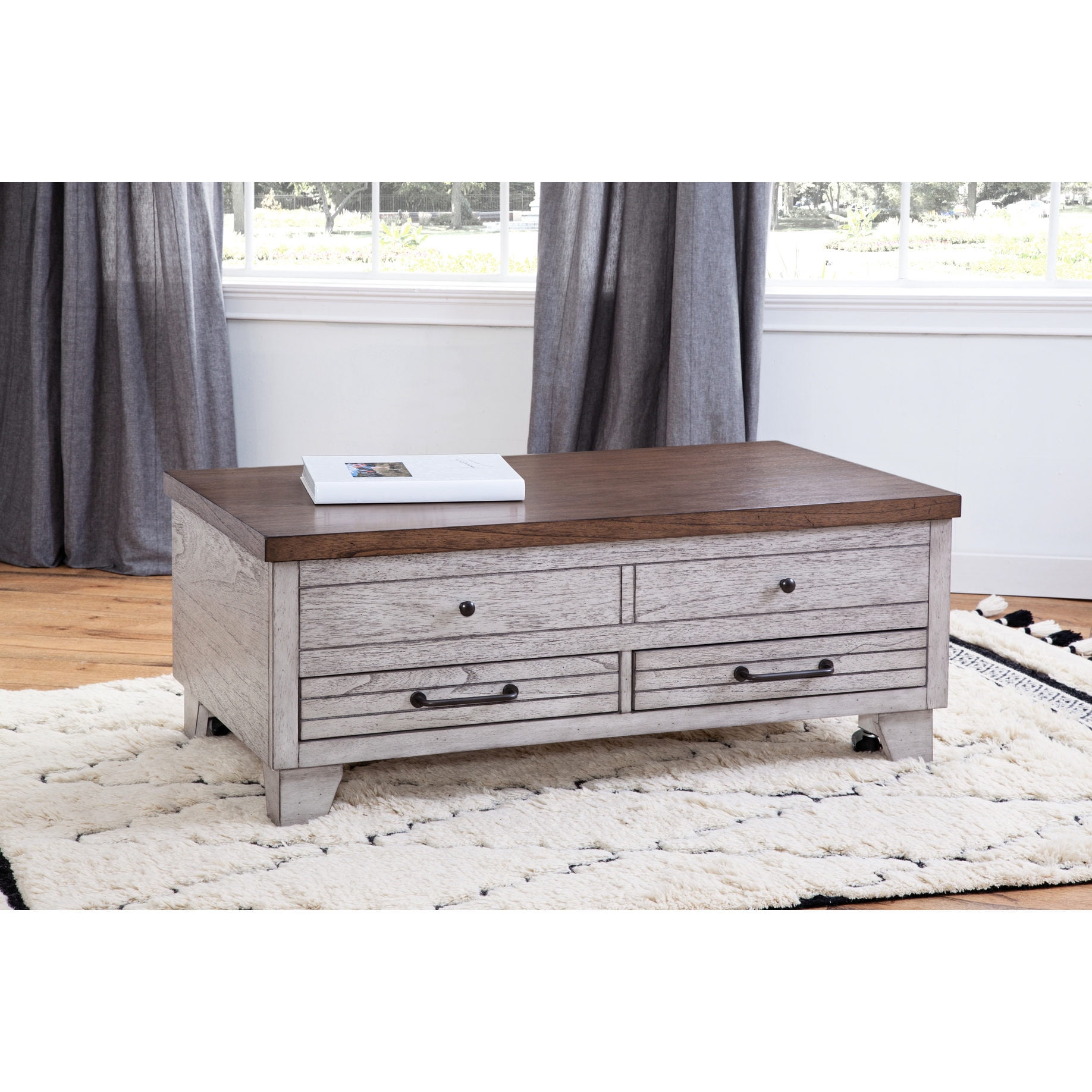 White Cocktail Table with Lift | Two - Tone Design for Modern Vintage ...