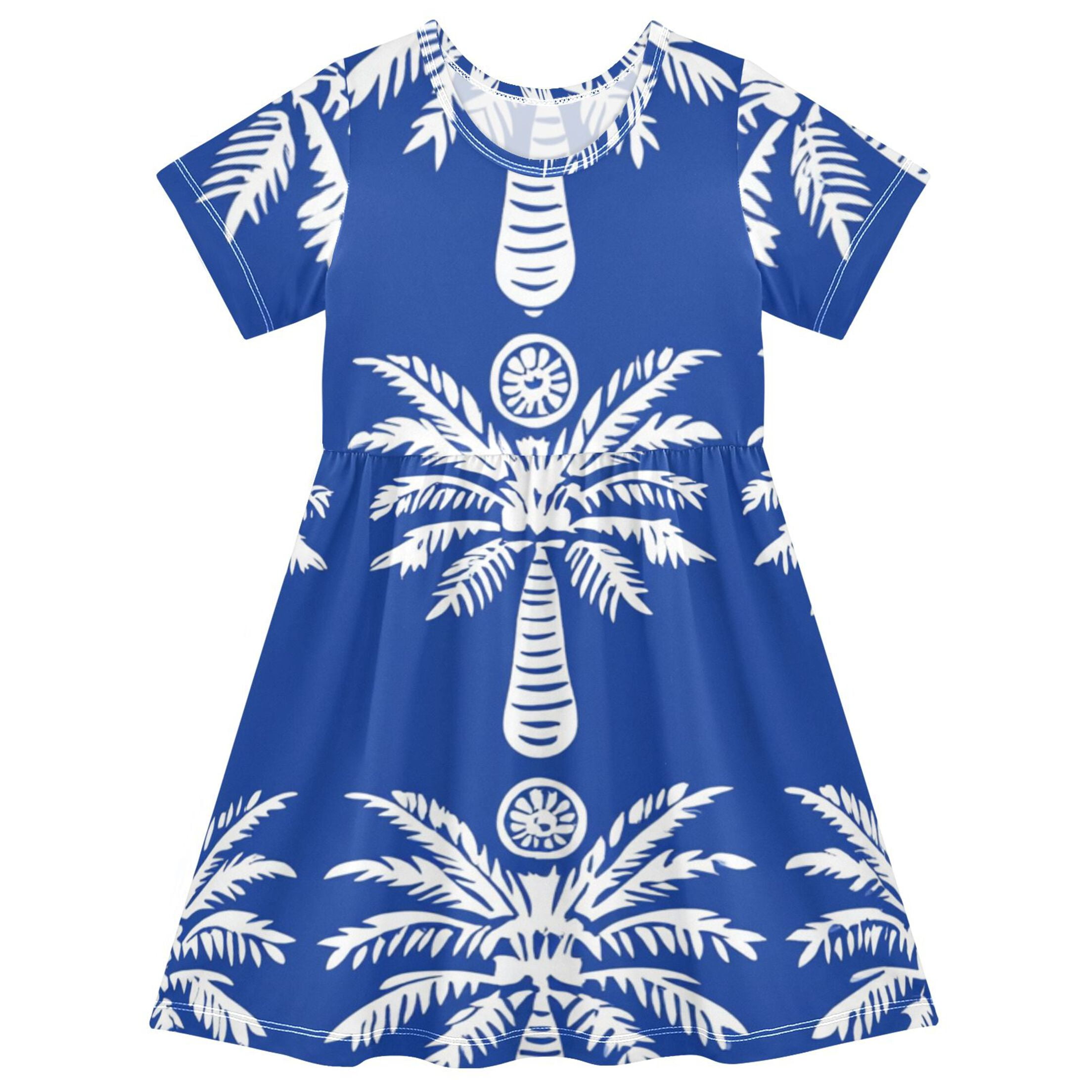White Coconut Trees Girls' Short Sleeve Dress A-Line One-Piece Dress ...