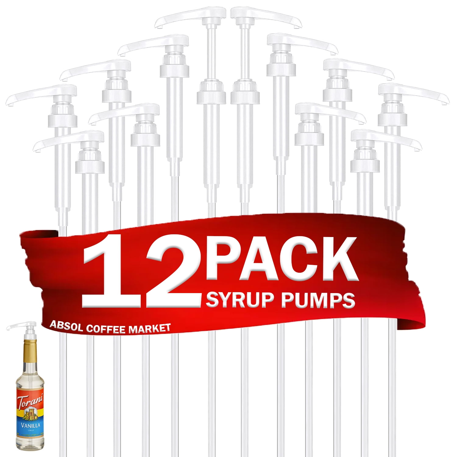 White Coffee Syrup Pump, 12 Pack, for 750ml/25.4 oz Syrup Bottle, White ...