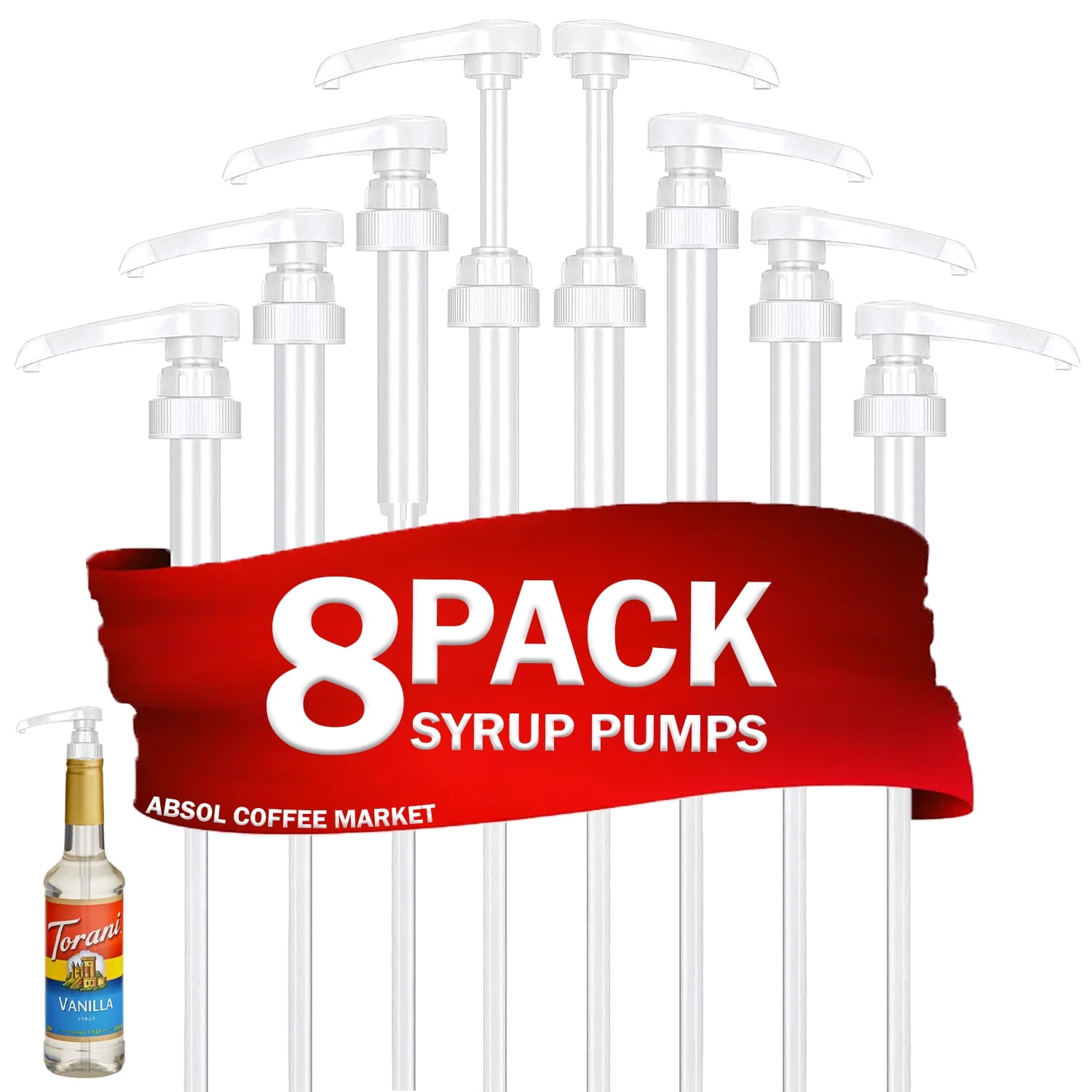 Absol Coffee Market White Syrup Pumps, 8 Pack, Fits 750ml Bottles ...