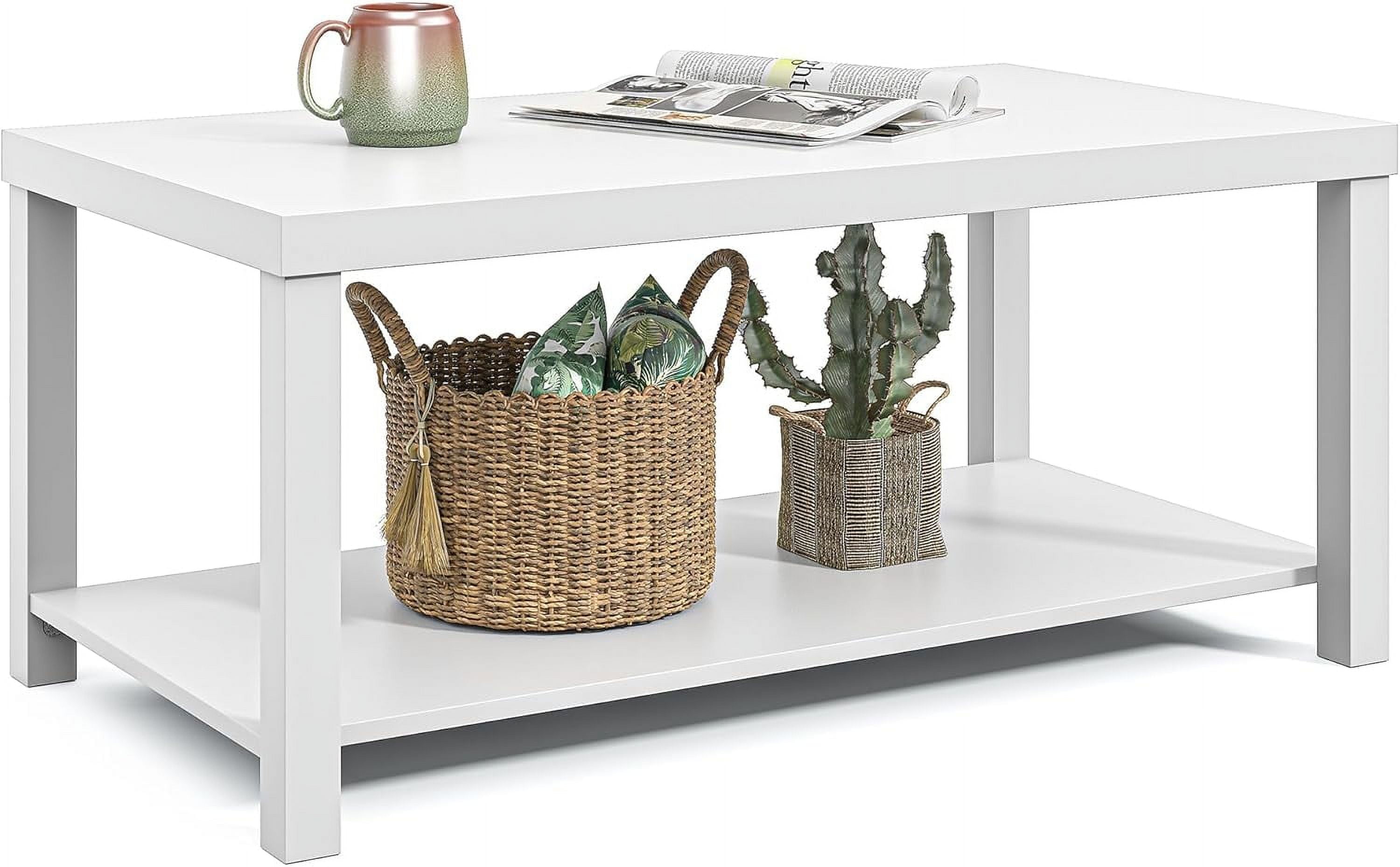 White Coffee Table for Living Room, 39.4''W Wood Coffee Table with ...