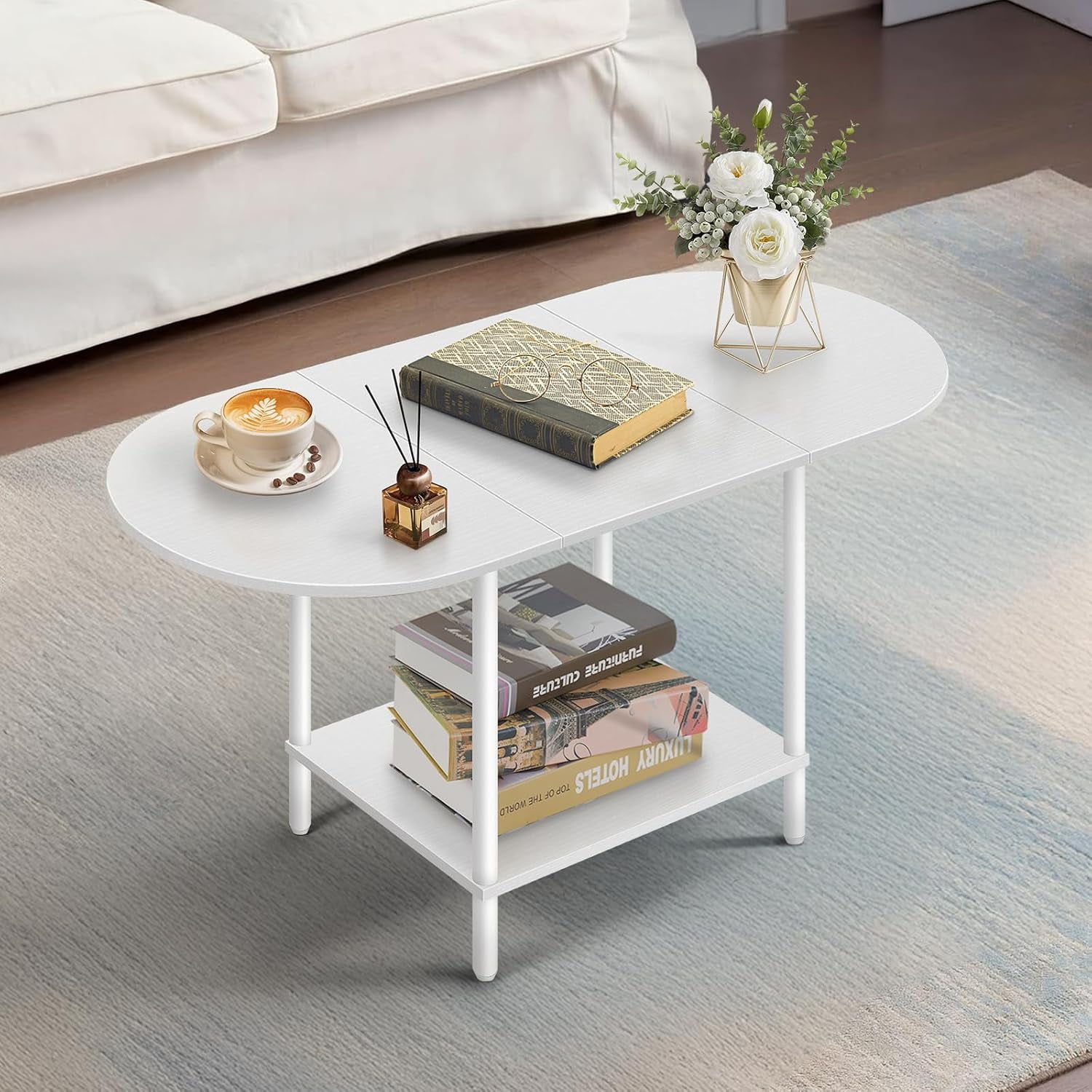 White Coffee Tables for Living Room,Mid Century Oval Center Table with ...