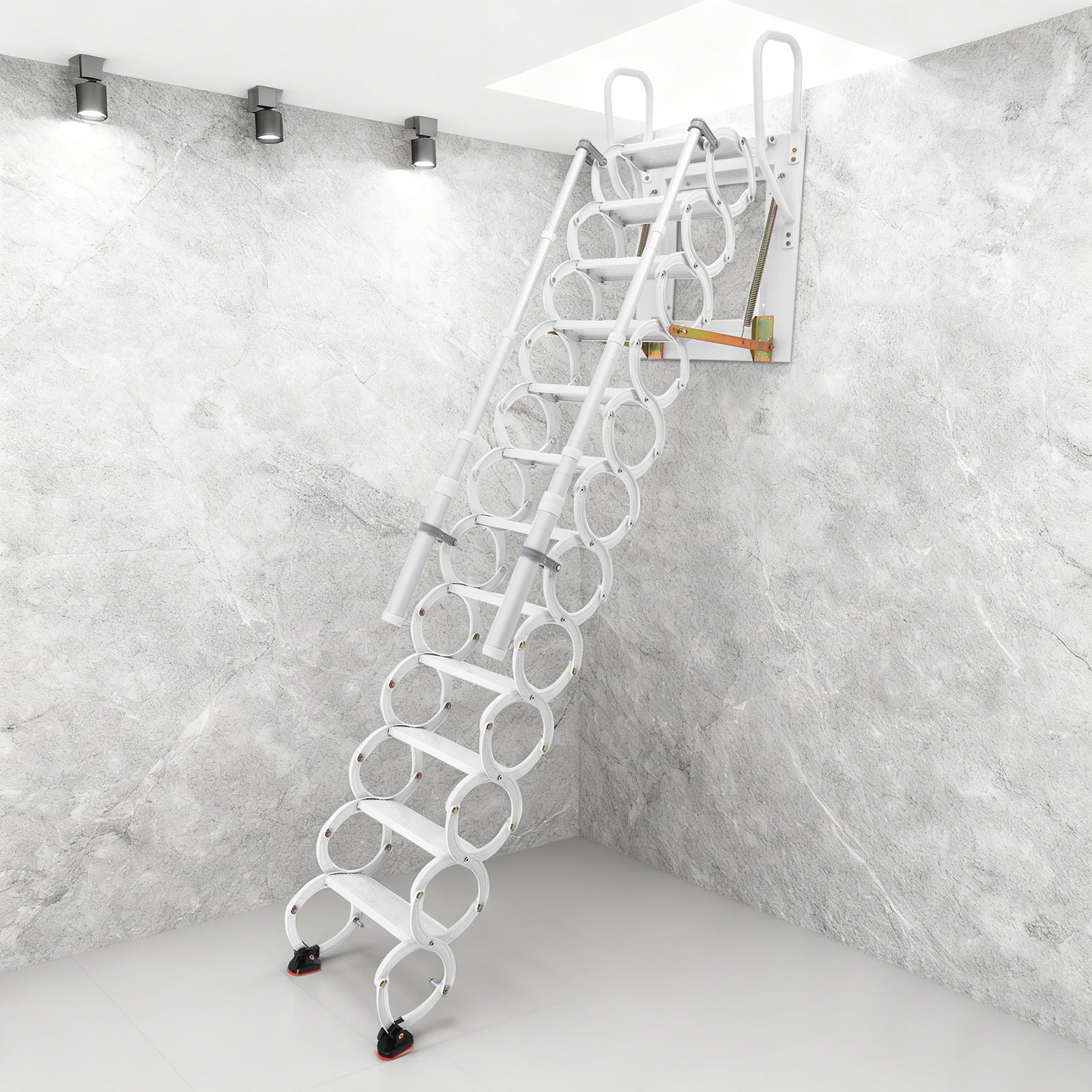 White Cold-Rolled Steel Wall-Hung Stairs 60x100cm 12-Step Telescopic ...