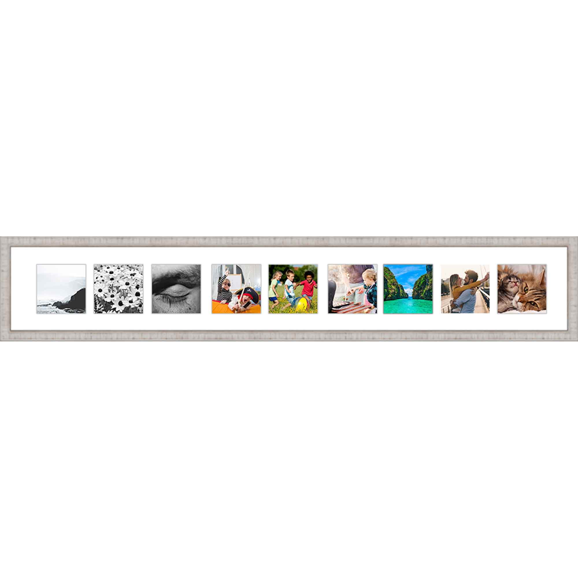 White Collage Frame With Mat - 6x40 Frame For Nine 4" x 4" Photos ...