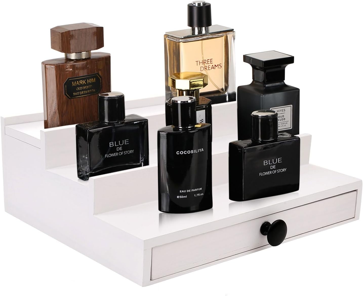 White Cologne Organizer for Men - 3 Tier Wooden Perfume Display Stand ...