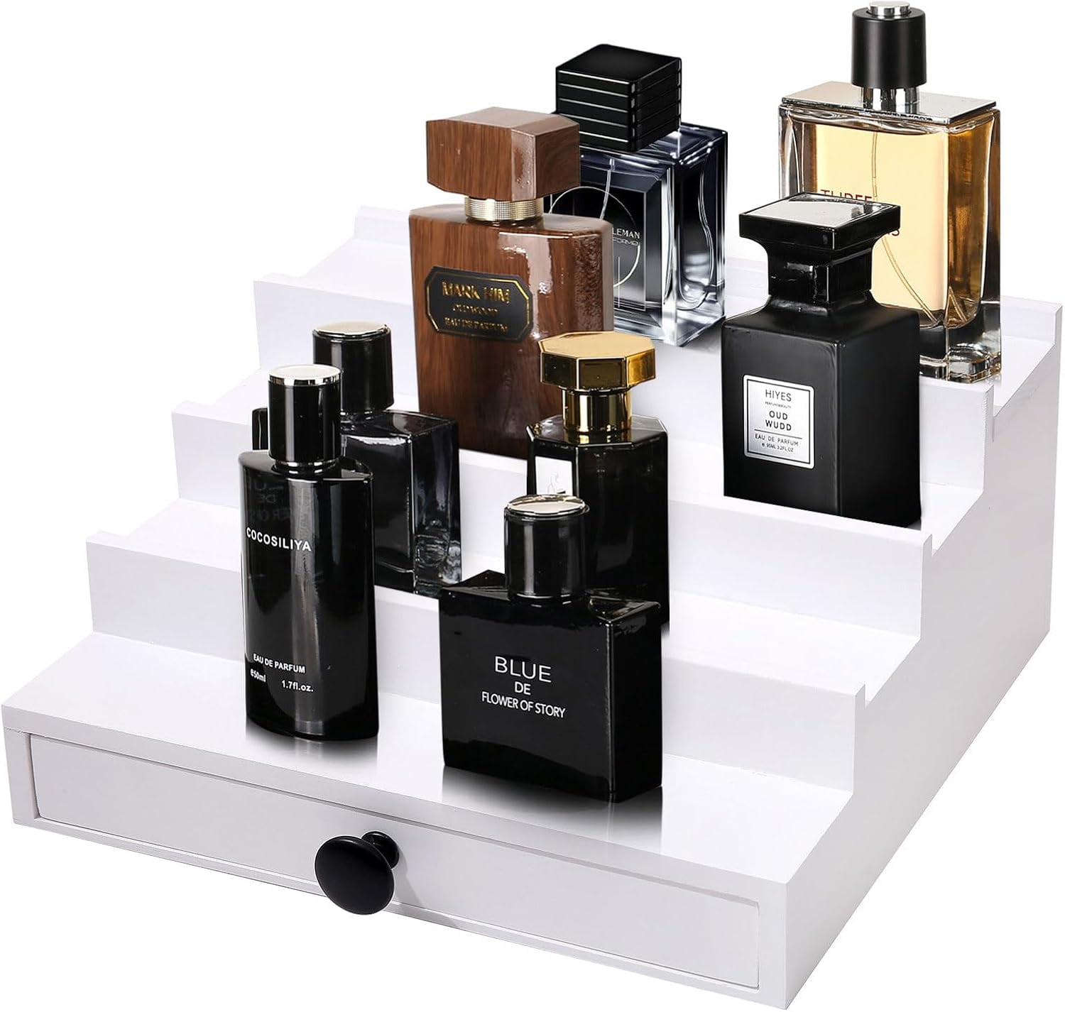 White Cologne Organizer for Men - 4 Tier Wooden Cologne Display Stand ...