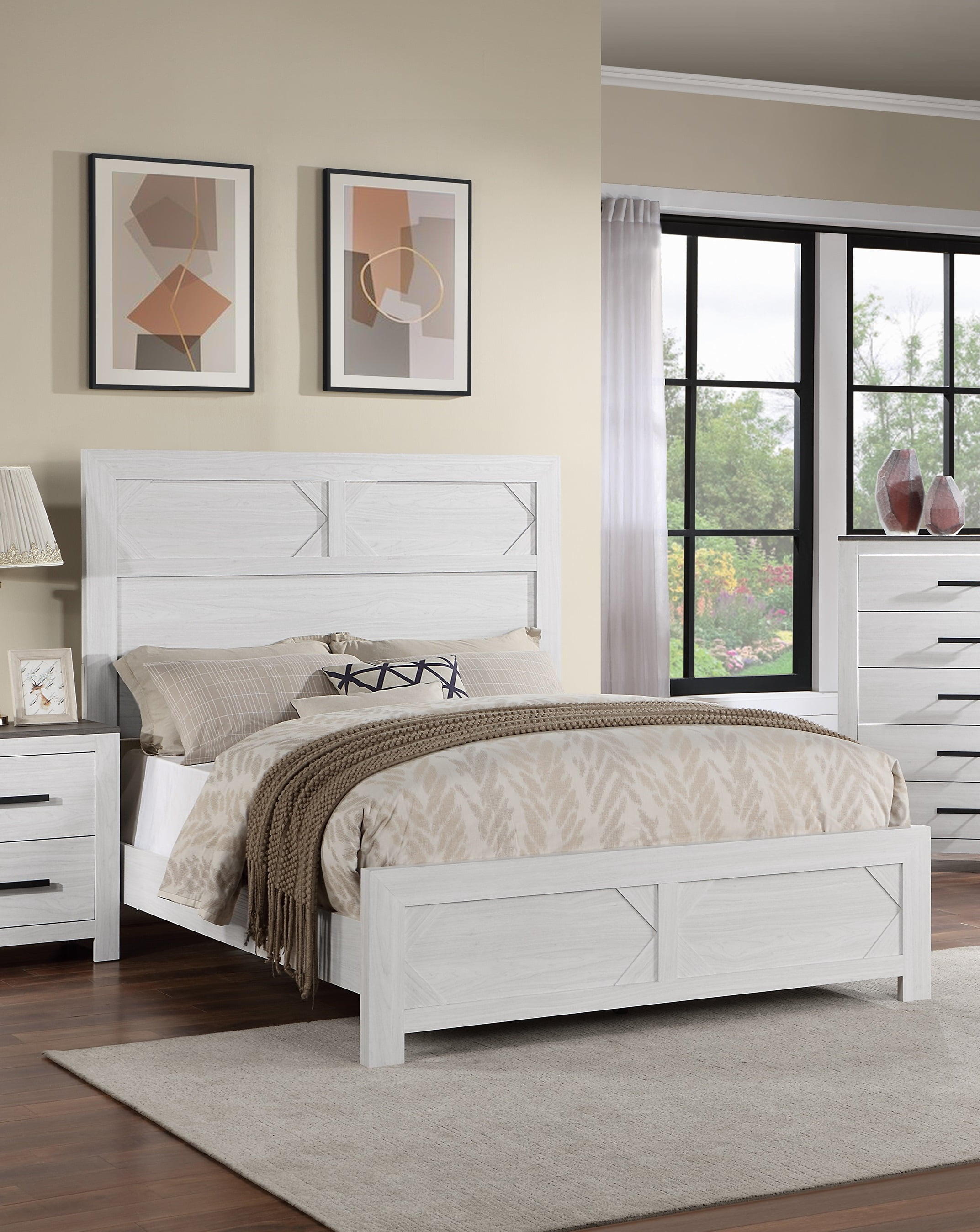 White Color 1pc Queen Size Bed High Headboard MDF Particle Board ...