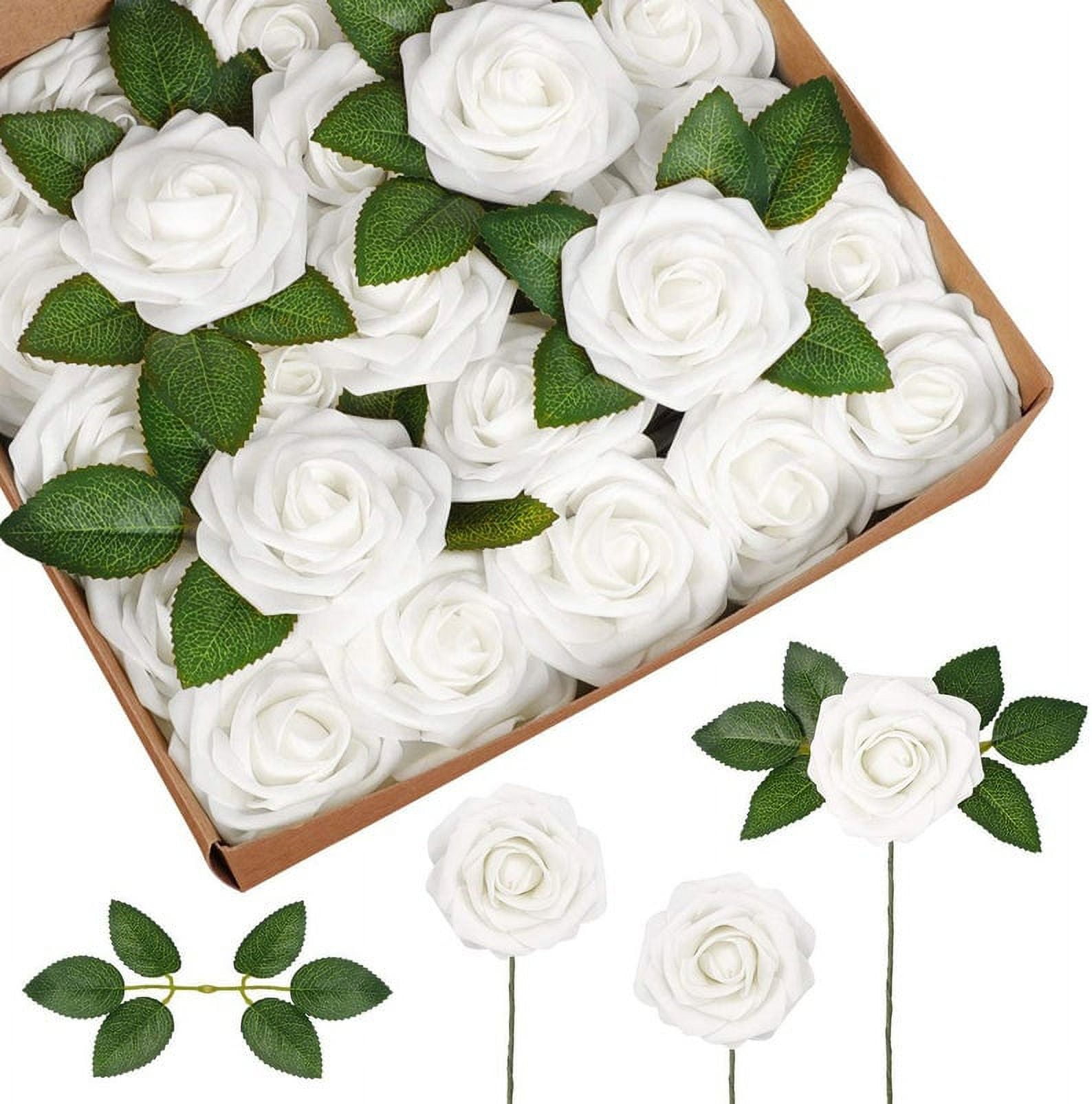 (White Color) Artificial Foam Roses w/Stem - Centerpieces Arrangements ...