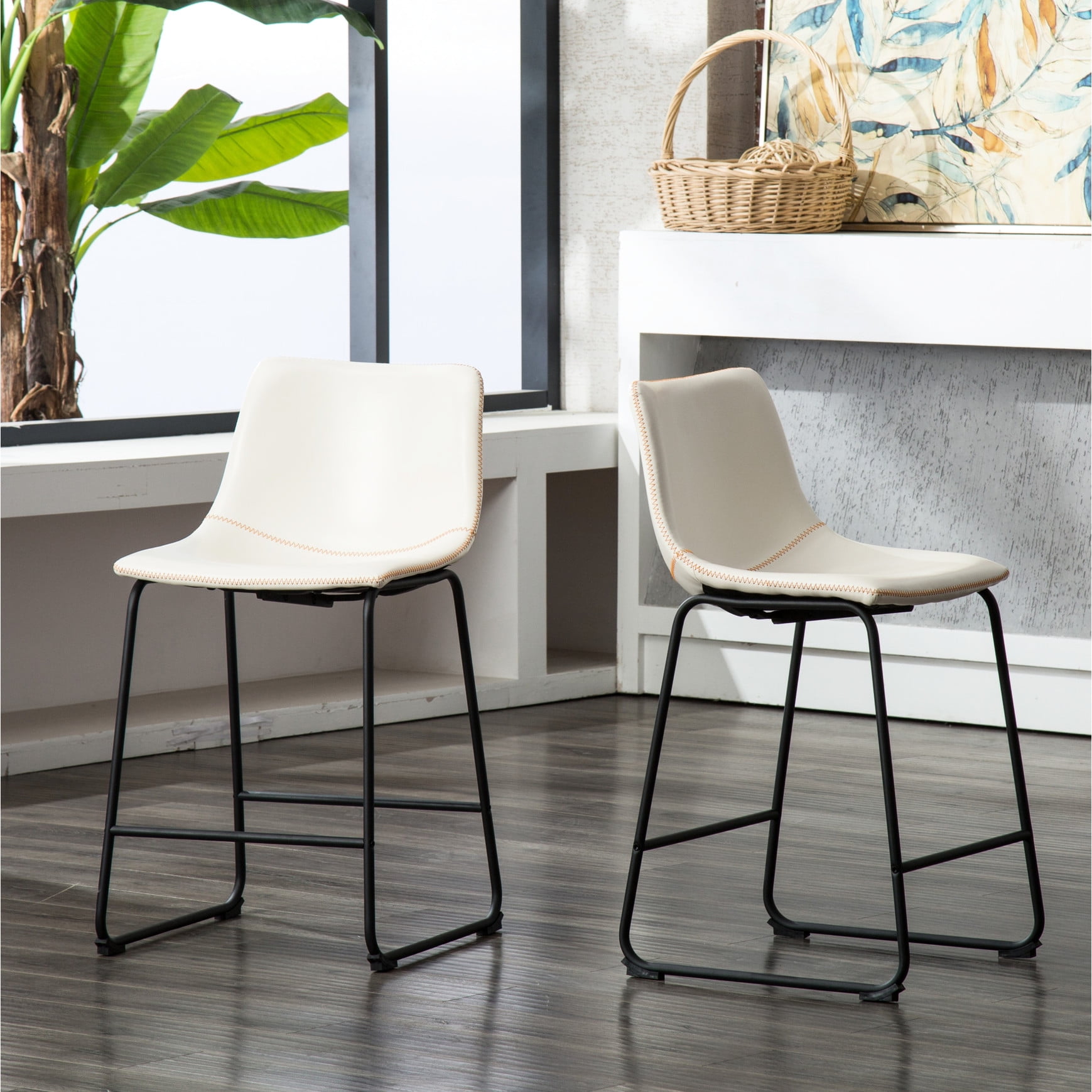 White Color - Integrated Footrest - Hotel Lobby Counter - 2 Stools ...