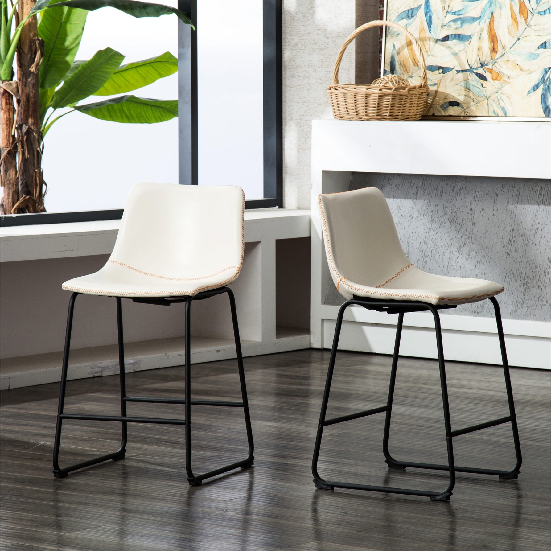 White Color Scheme | Metal Counter Stools with Molded Seats | Fit Well ...