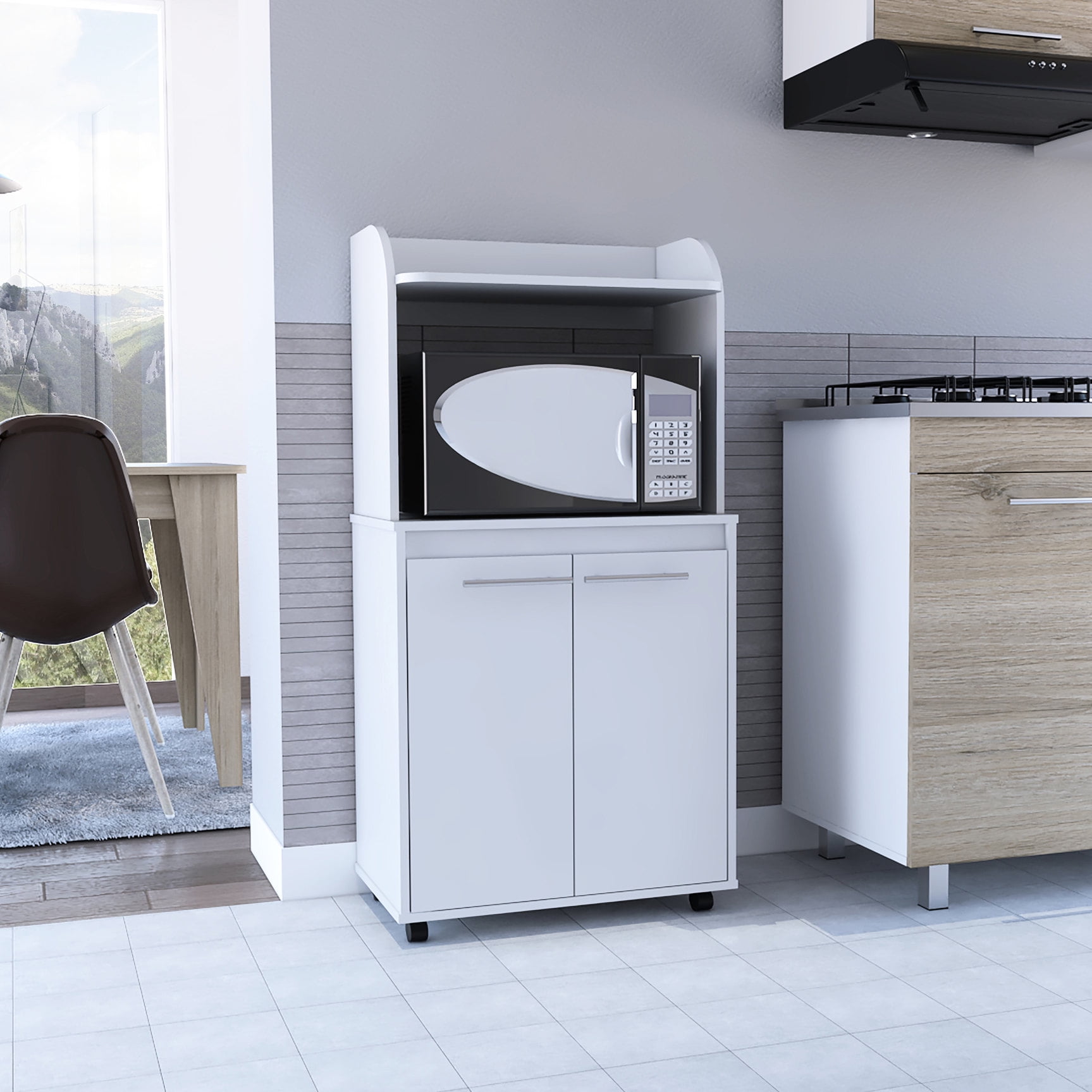 White Color Scheme - One Open Shelf Feature - Kitchenette Pantry ...