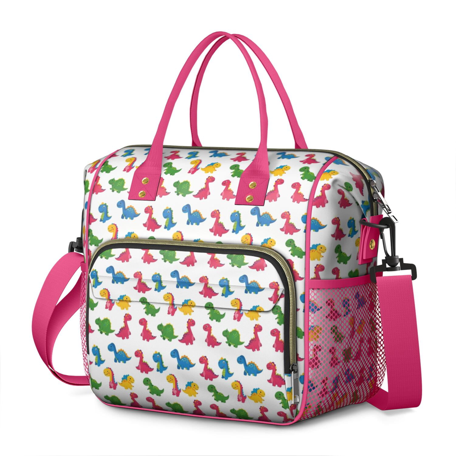 White Colorful Tiny Dinosaurs Pattern Womens Lunch Box for Work ...