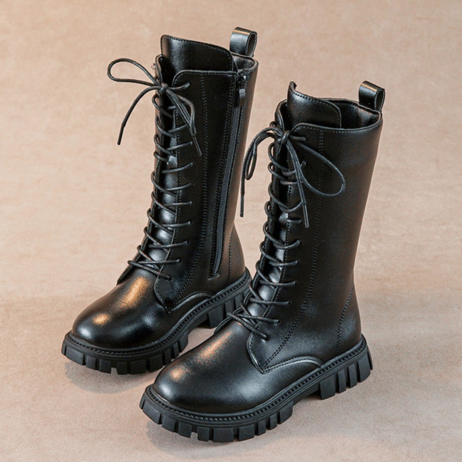 White Combat Boots Heel Boots For Girls Fall Shoes Lace Up Riding Boots ...