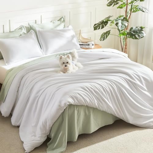 White Comforter Full Size Set, 3 Pieces Lightweight Solid Bedding ...