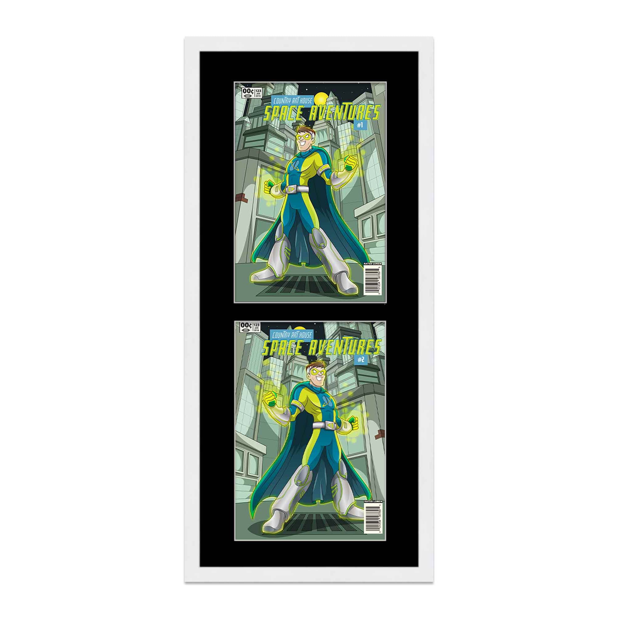 White Comic Book Frame with Black Mat - 2 Openingss to Display 3 7.125"x10.5" Silver Age Comic ...