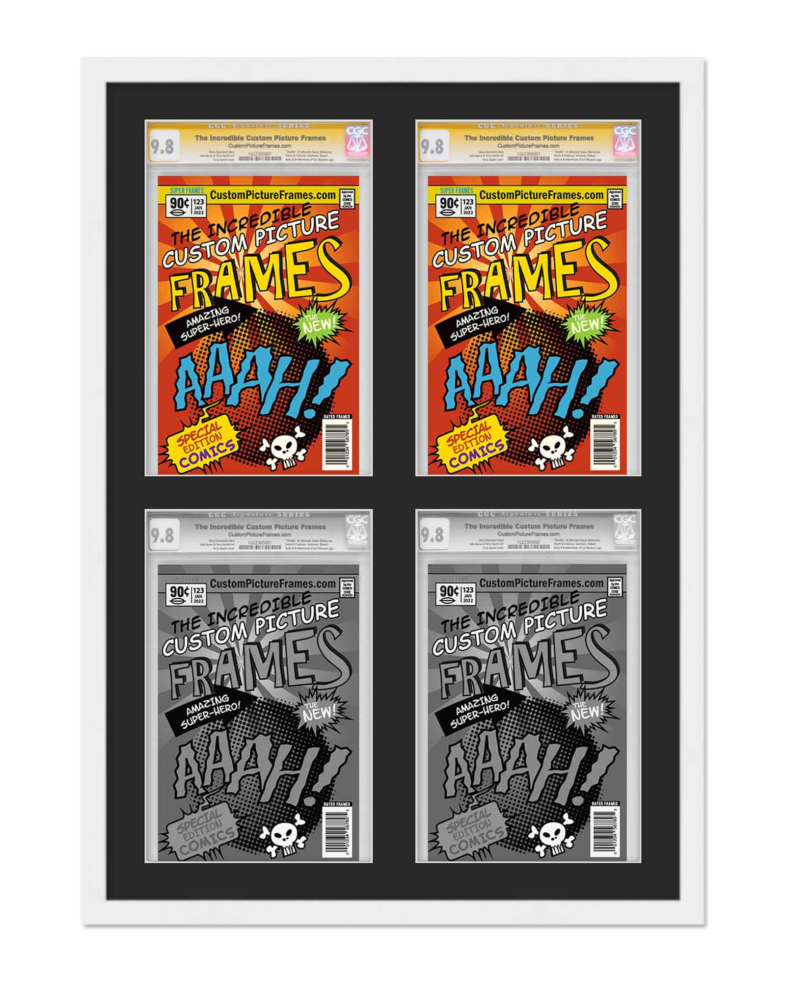 White Comic Book Frame with Black Mat - 4 Openings to Display 4 CGC ...