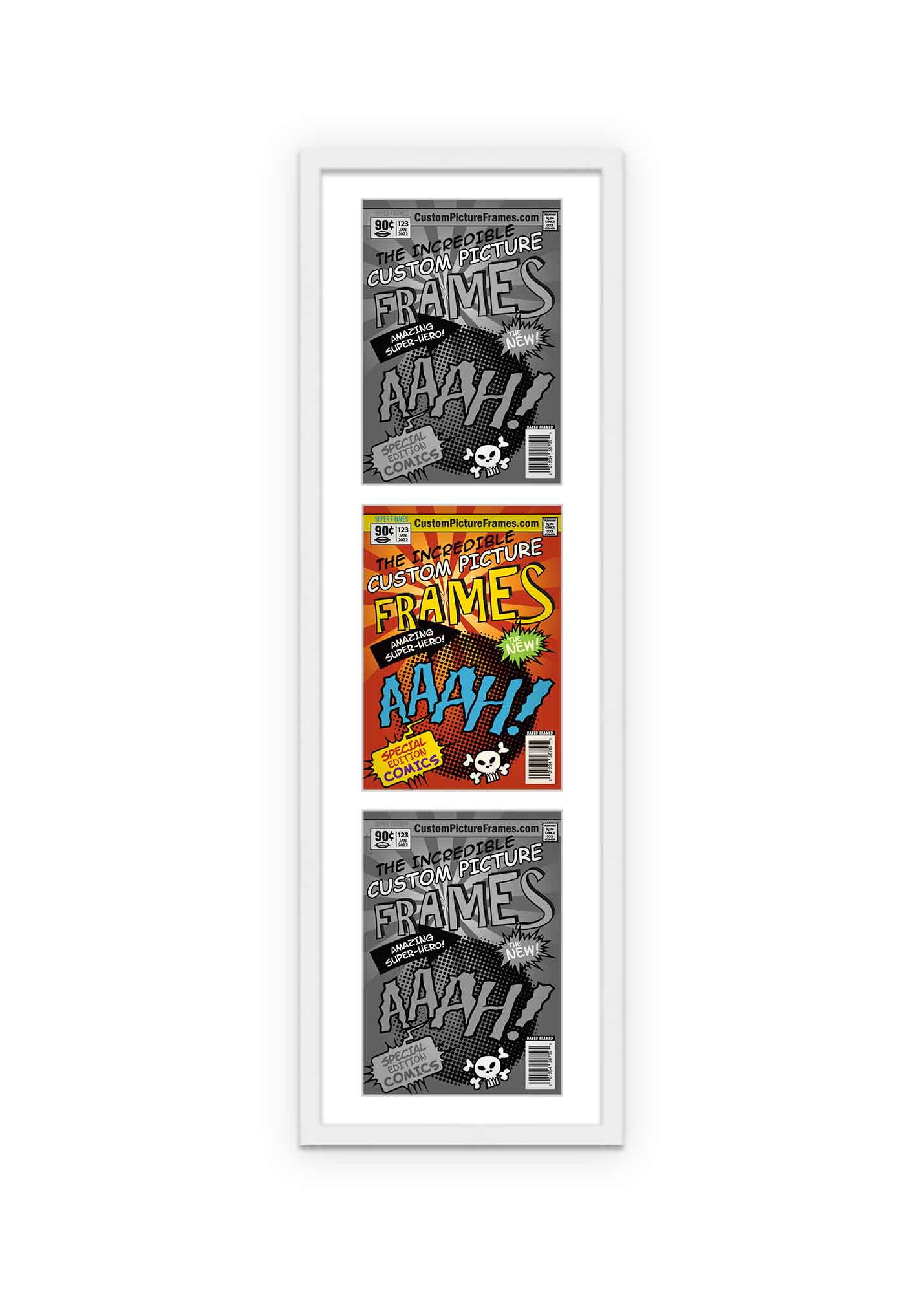 White Comic Book Frame with White Mat - 3 Openingss to Display 3 6.875 ...