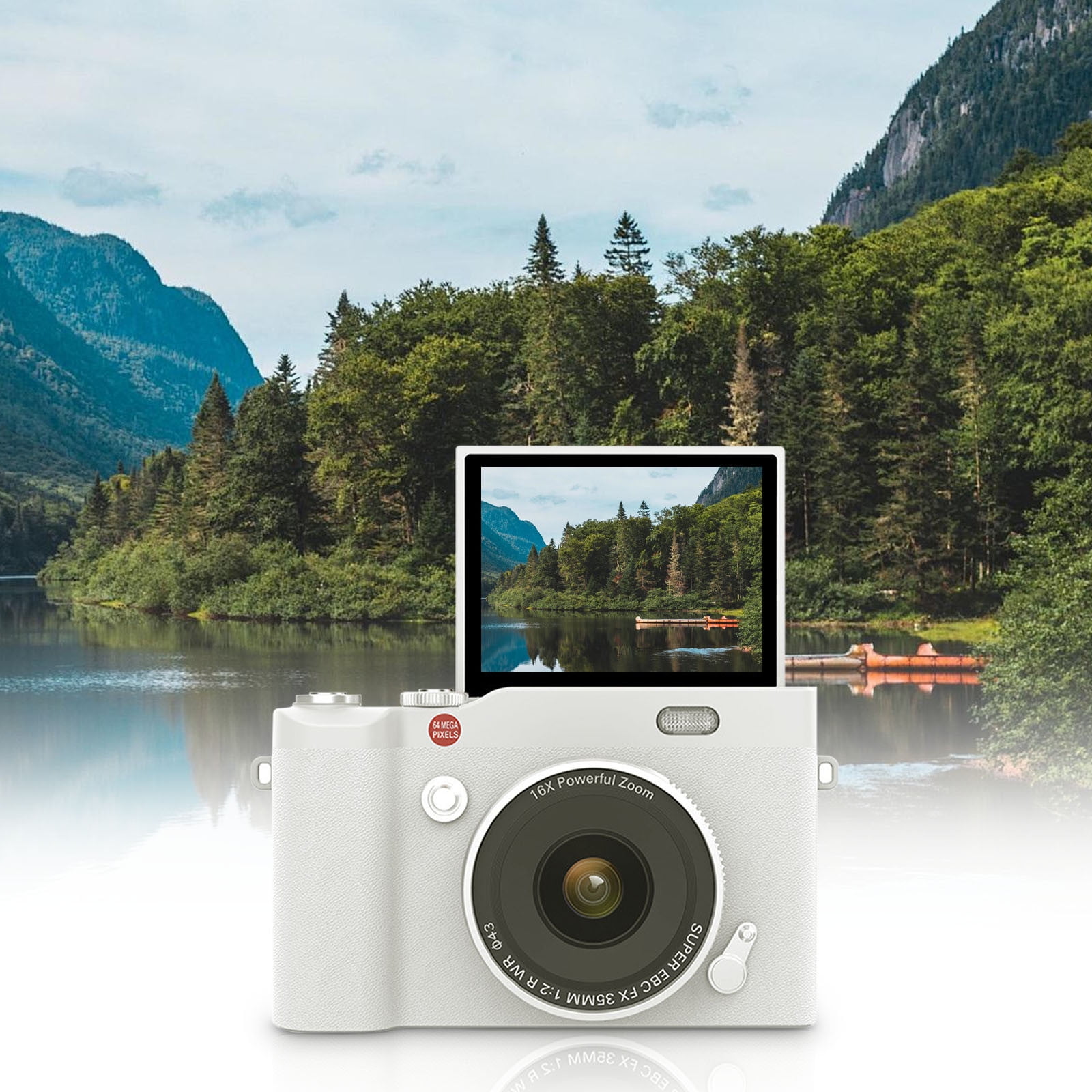 White Compact Ccd Digital Camera With 180-Degree Flip Screen 12Mp ...