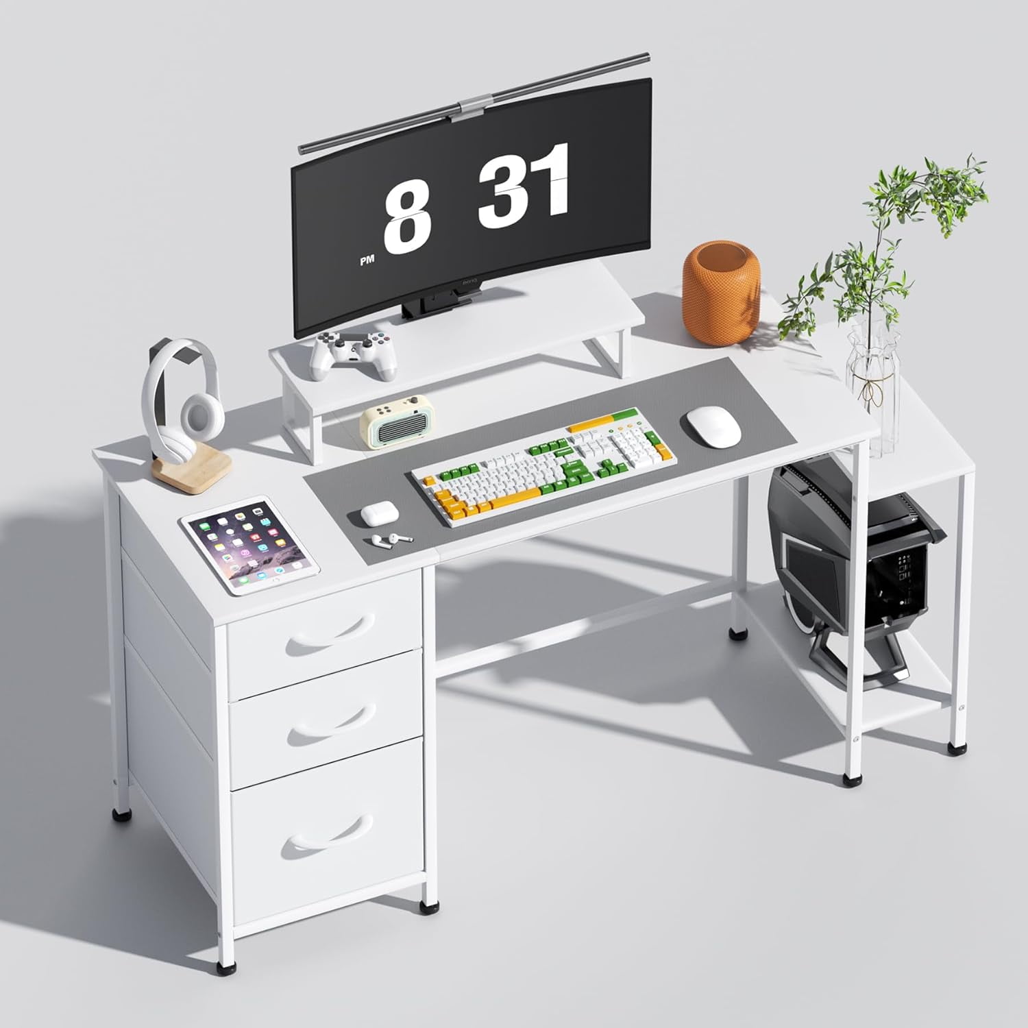 White Computer Desk, 47" Office Computer Table Writing Desk with ...