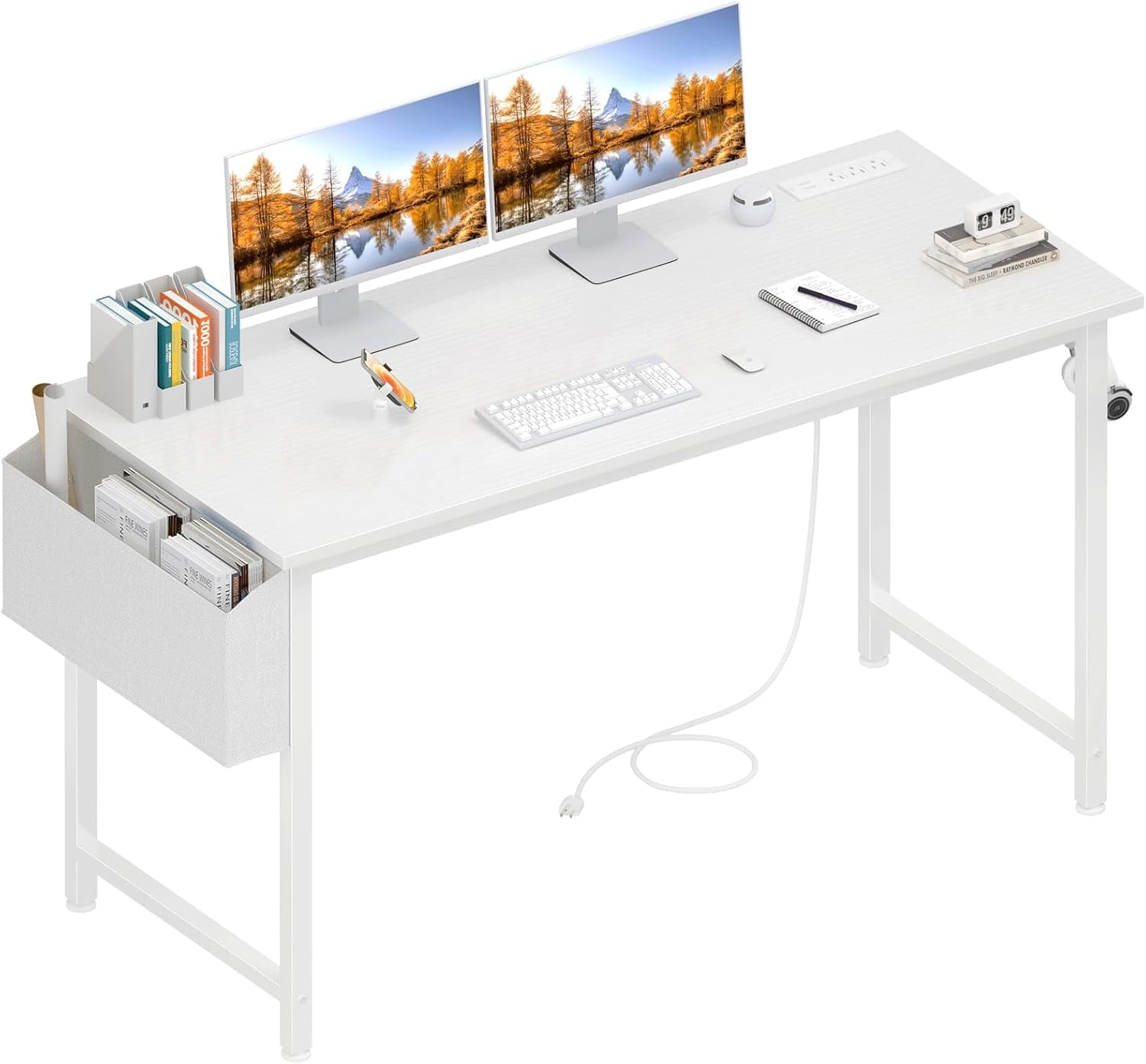 White Computer Desk with Power Outlet, 47 Inch Teen Study Table for ...