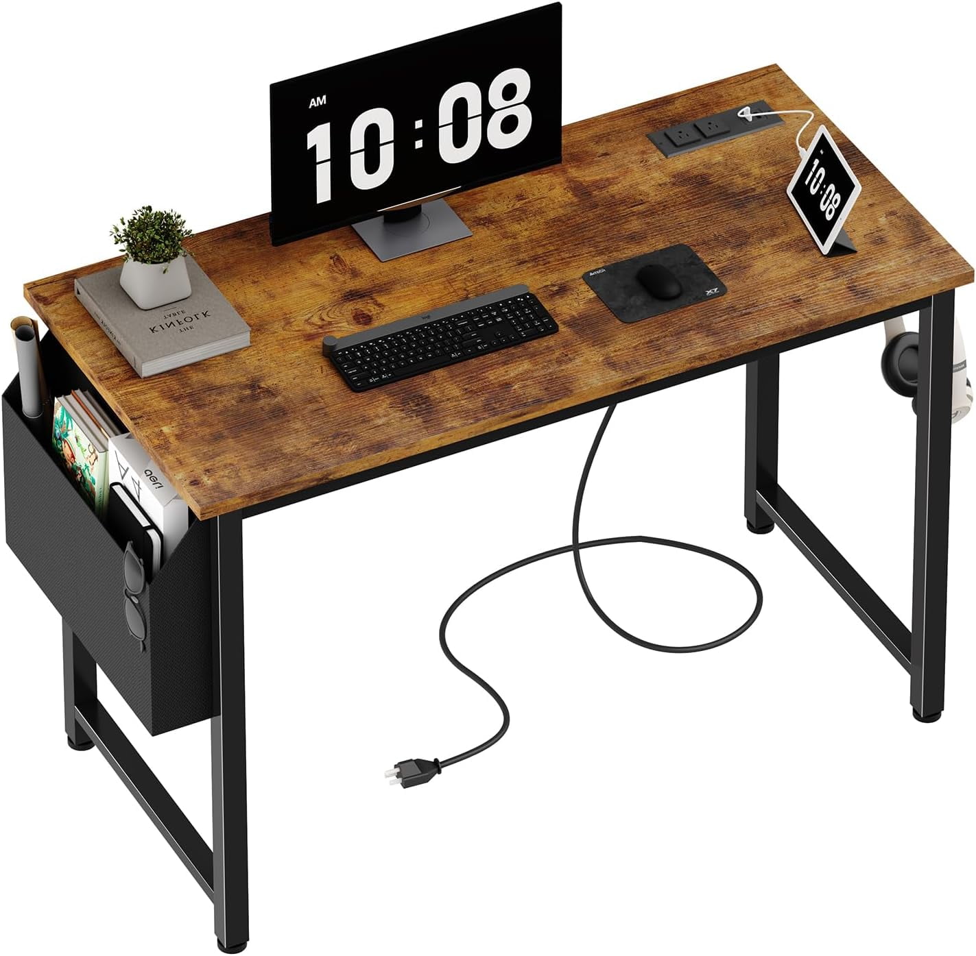 White Computer Desk with Power Outlet, 47 inch Teen Study Table Home ...