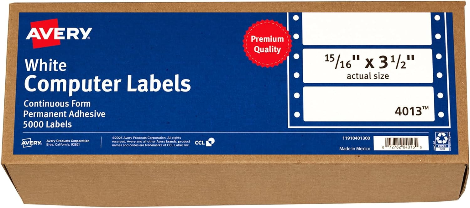 White Computer Labels, 15/16" x 3-1/2", Dot Matrix and Pin-Feed ...