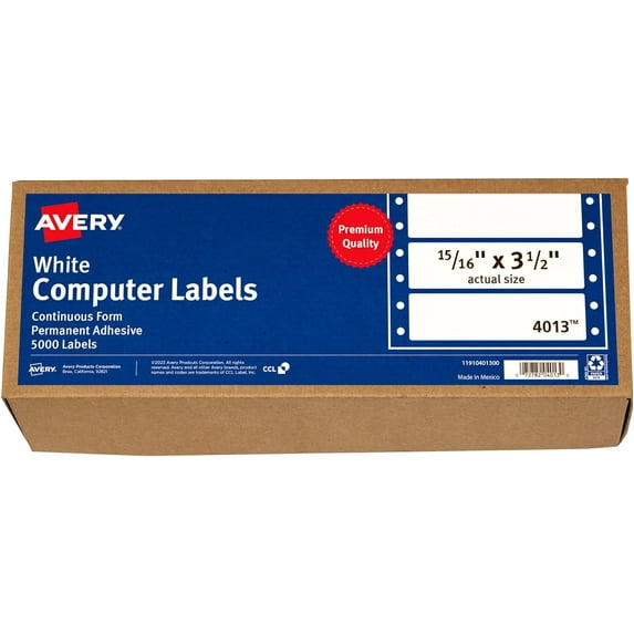 White Computer Labels, 15/16" x 3-1/2", Dot Matrix and Pin-Feed ...