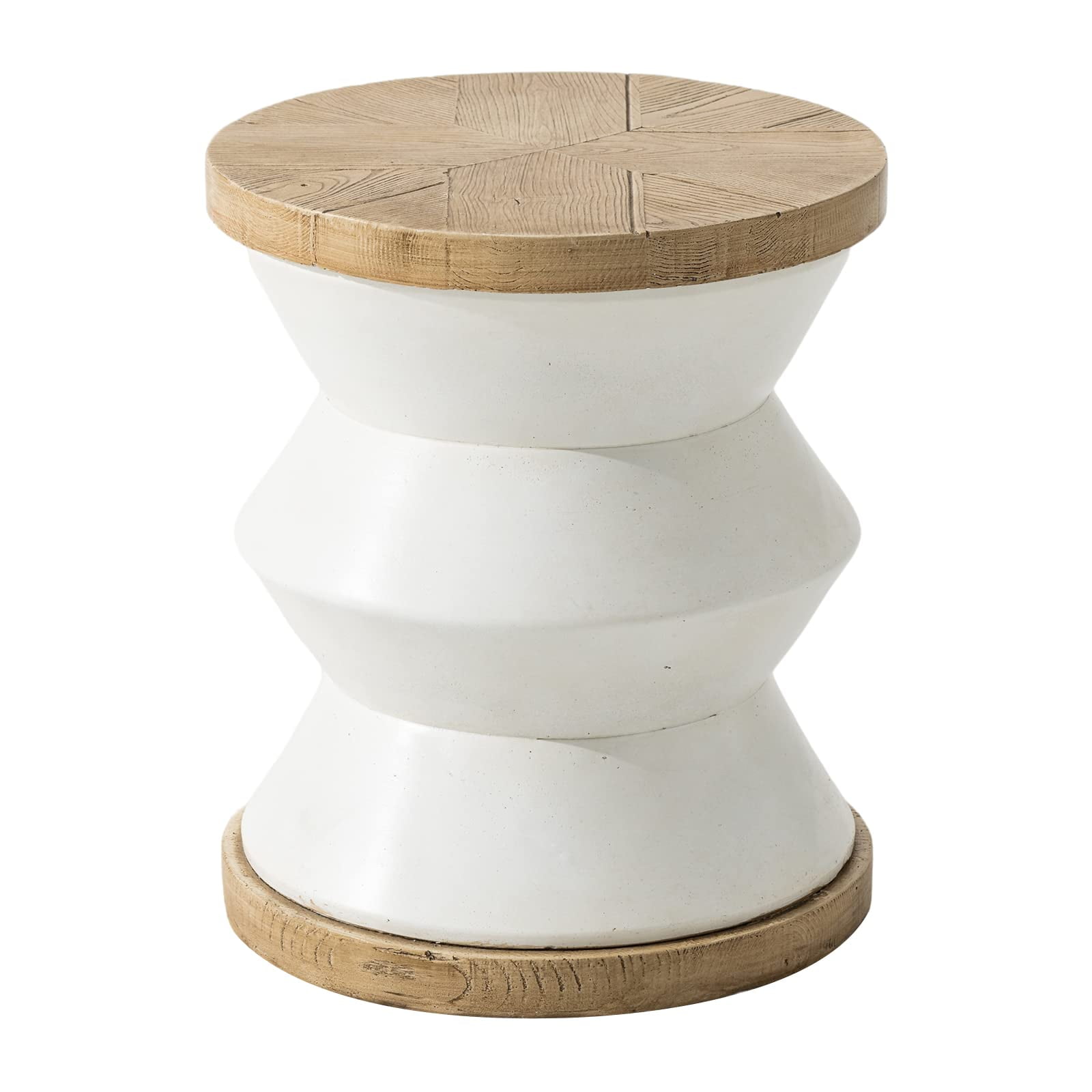 White Concrete Side Table, 14" Round Marble Drum Accent Table, Outdoor ...
