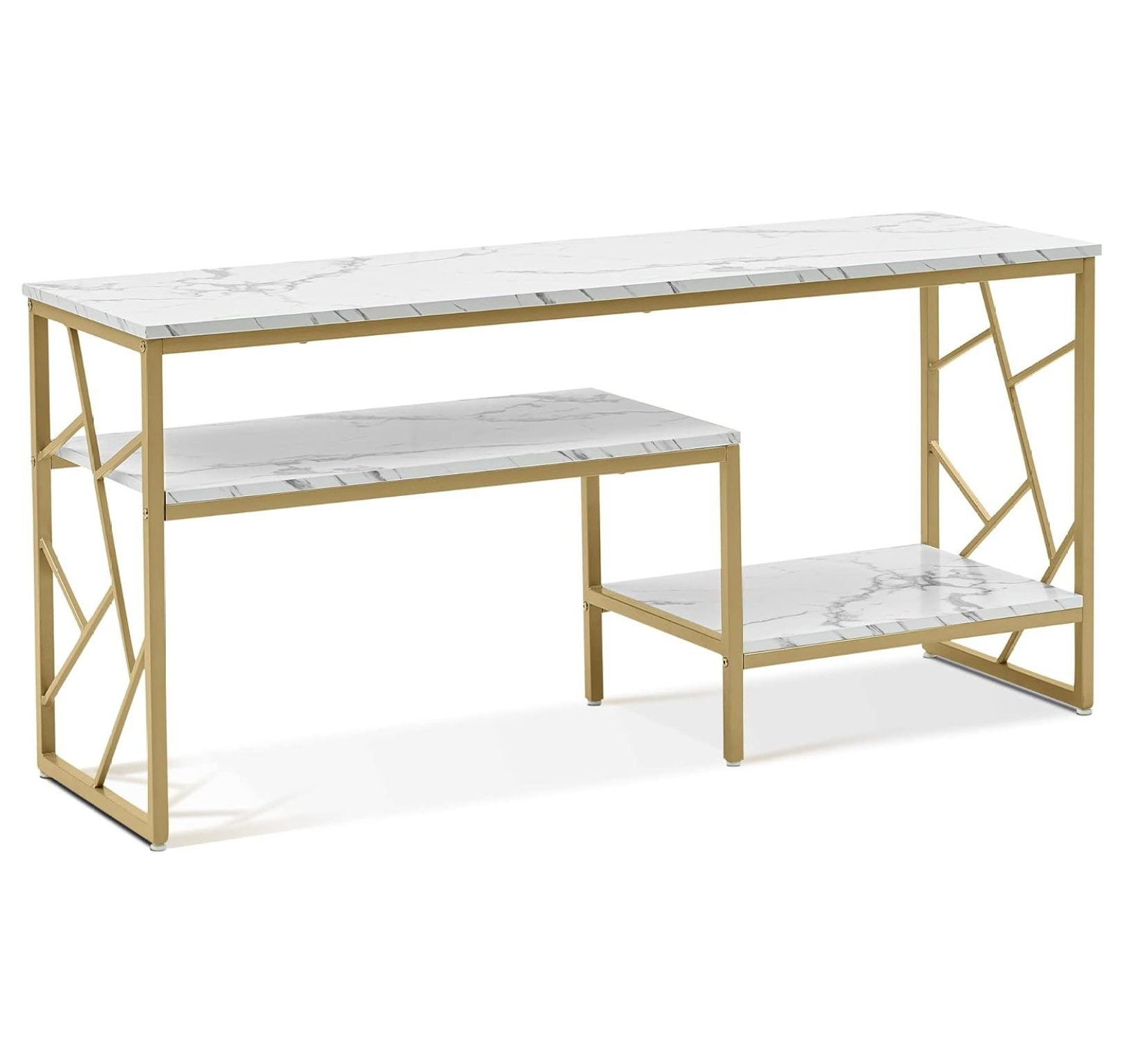 White Console Table with Storage, Faux Marble Sofa Table - Modern ...