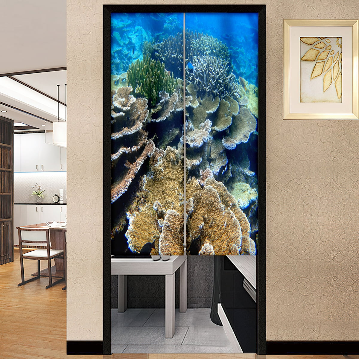 White Coral Sheer Fish Door Curtains No Punching Japanese Style Doorway ...