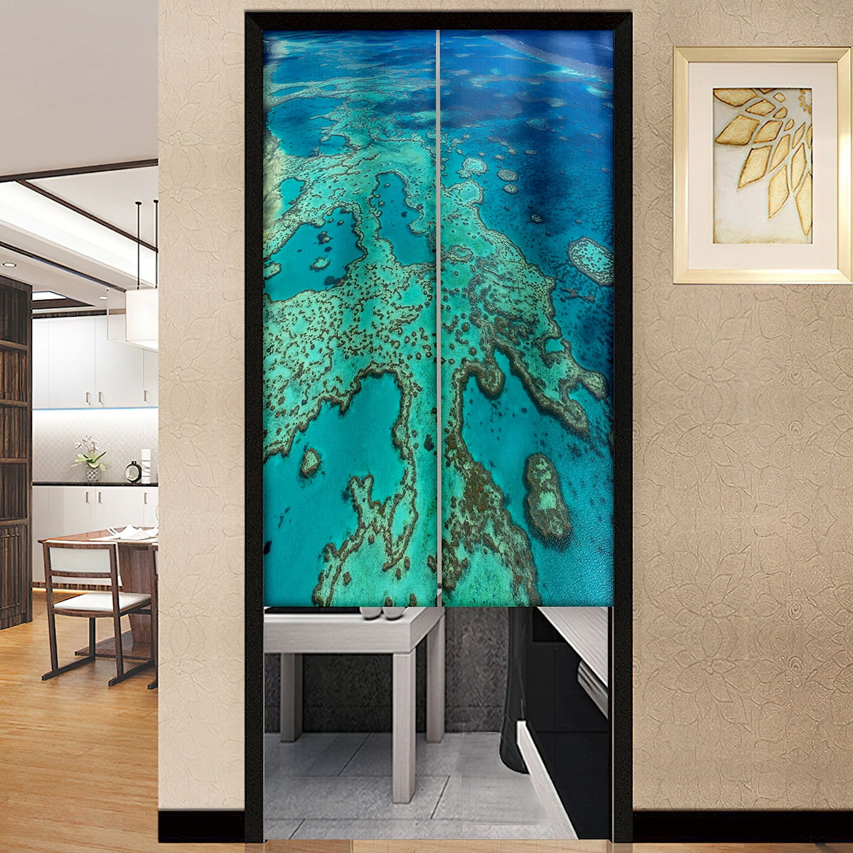 White Coral Sheer Fish Door Curtains No Punching Japanese Style Doorway ...