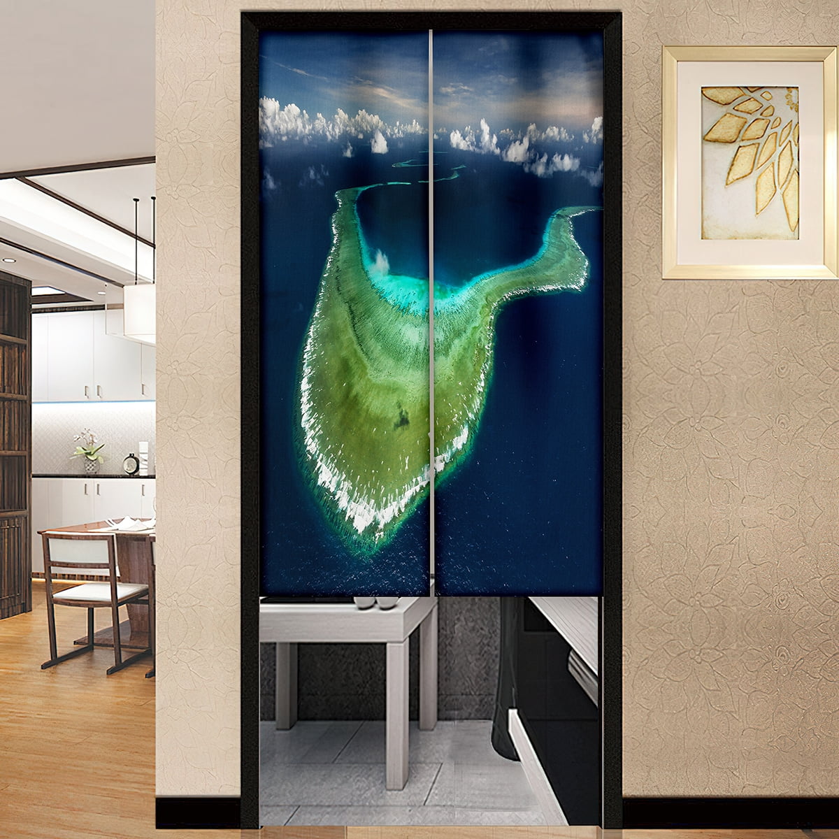 White Coral Sheer Fish Door Curtains No Punching Japanese Style Doorway ...