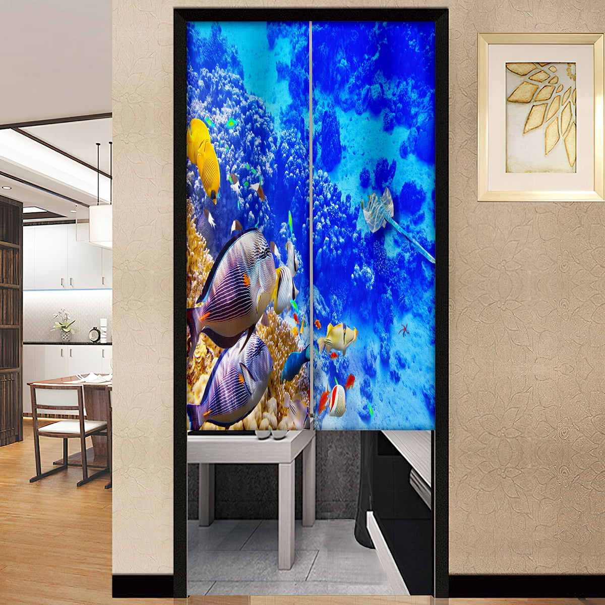 White Coral Sheer Fish Door Curtains No Punching Japanese Style Doorway ...