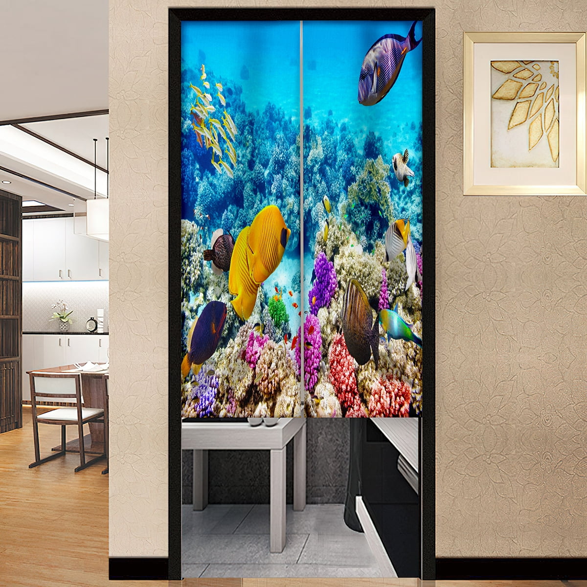 White Coral Sheer Fish Door Curtains No Punching Japanese Style Doorway ...