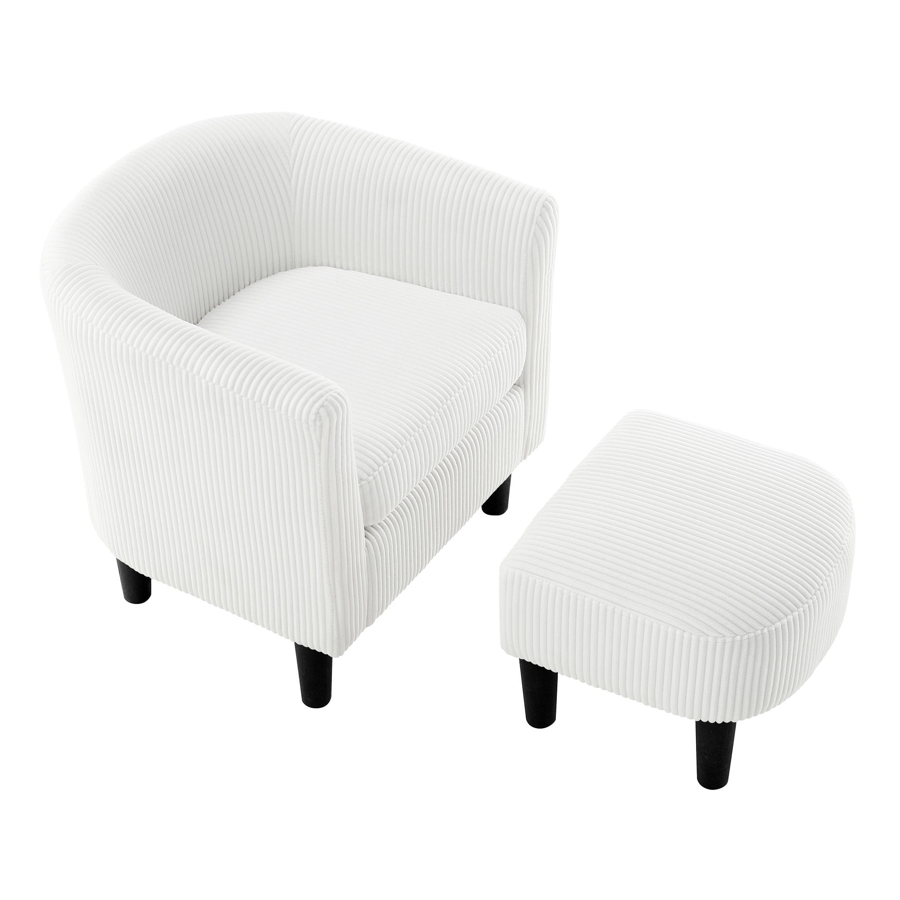 White Corduroy Arm Chair with Footrest - Harmonious Fit in Any Home ...