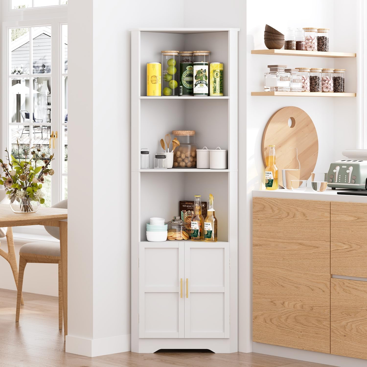 White Corner Cabinet, 67'' Tall Corner Storage Cabinet with Adjustable ...