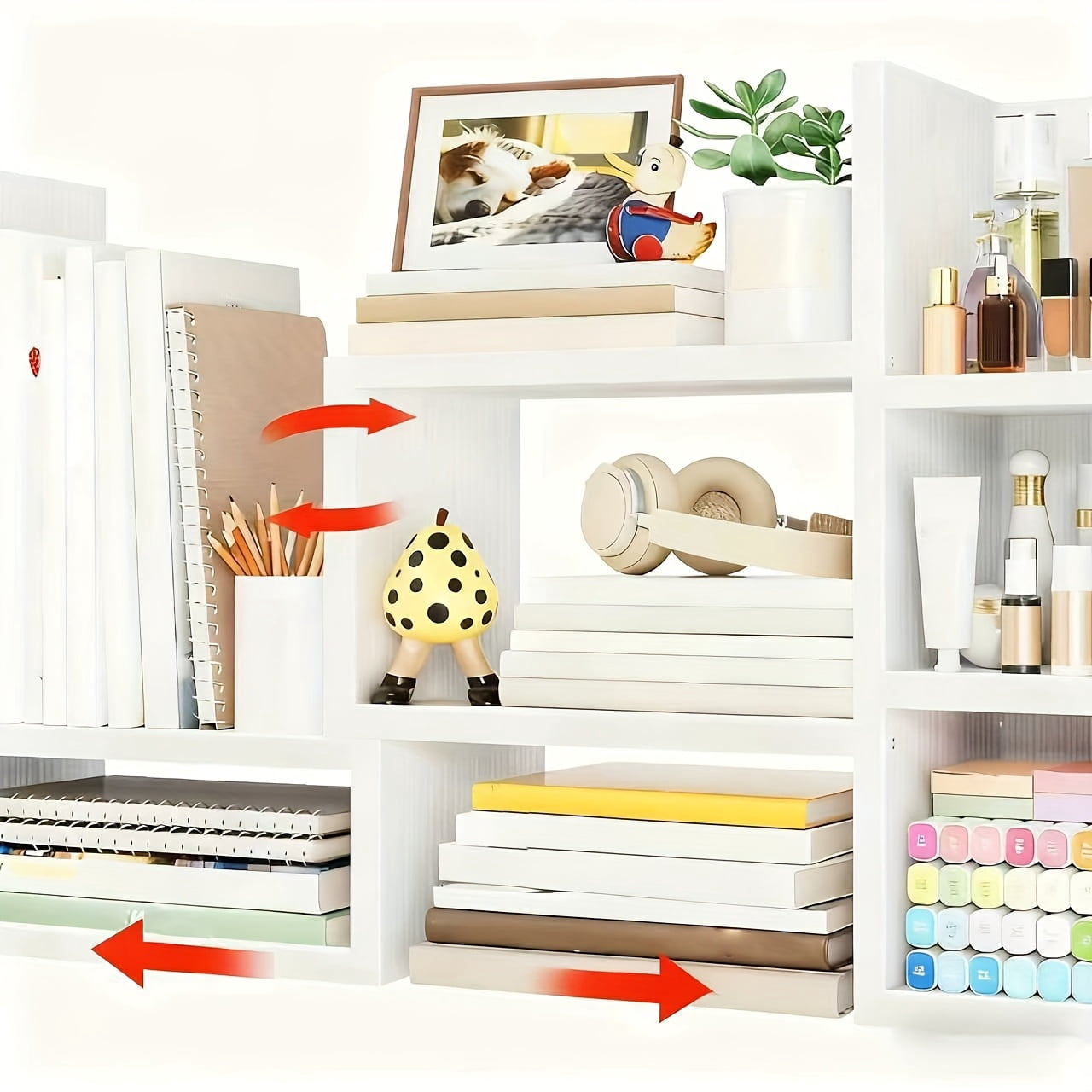 White Corner Desk Organizer Shelf with Multi-Tiered Shelves & Open ...