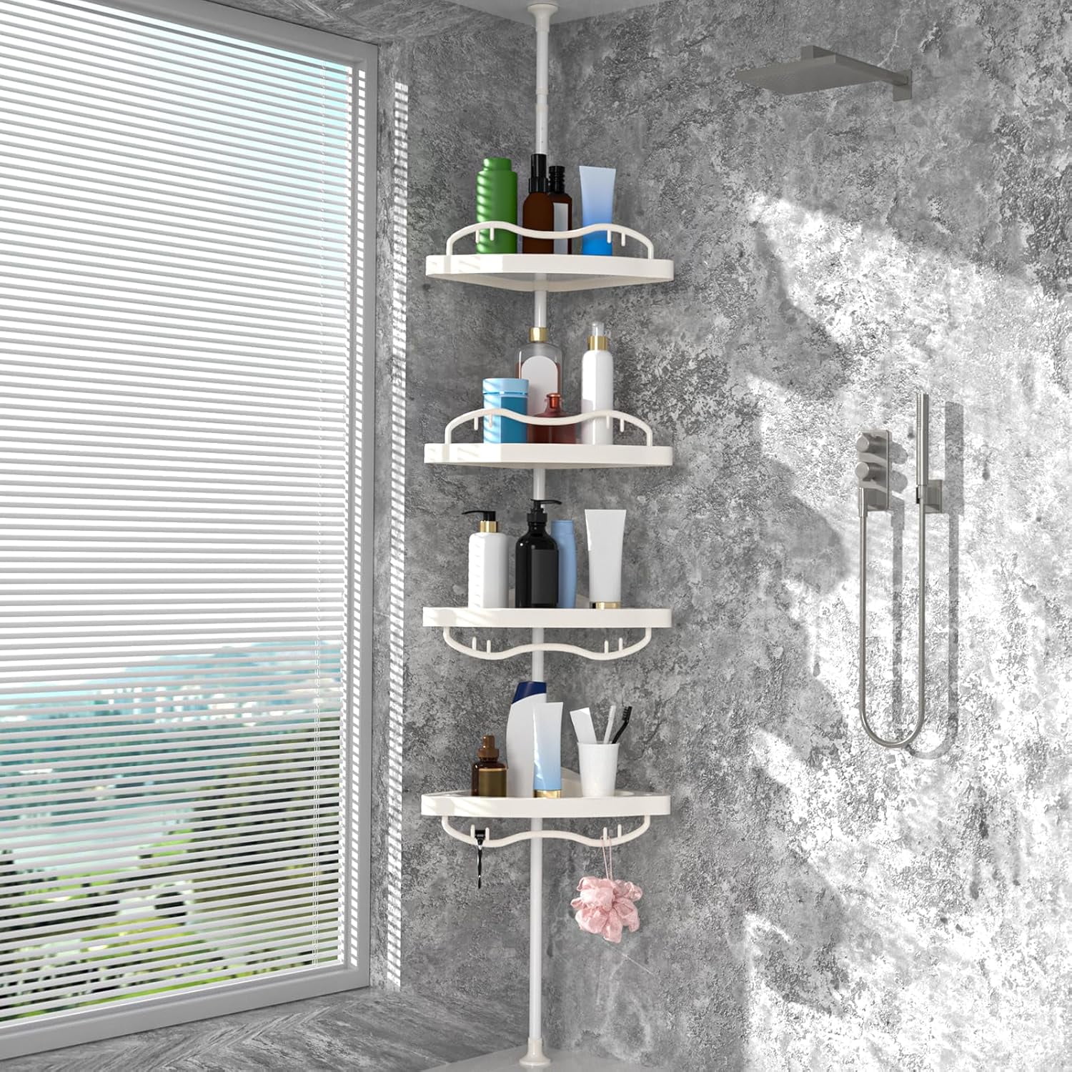 White Corner Shower Racks for Inside Shower - Heavy Duty Rustproof Stainless Steel Stand Shower ...
