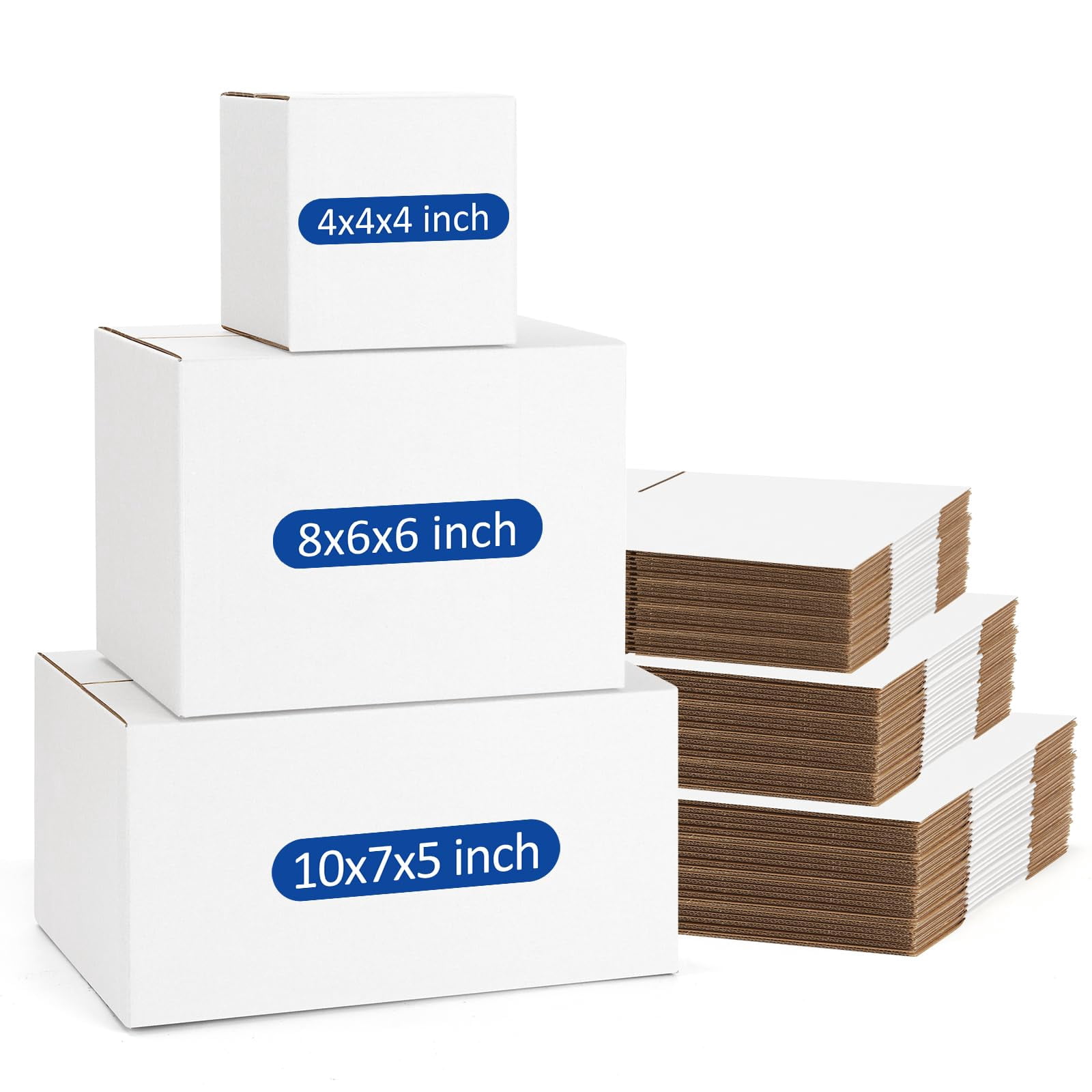 White Corrugated Cardboard Shipping Boxes 4x4x4 & 8x6x6 & 10x7x5 Inches ...