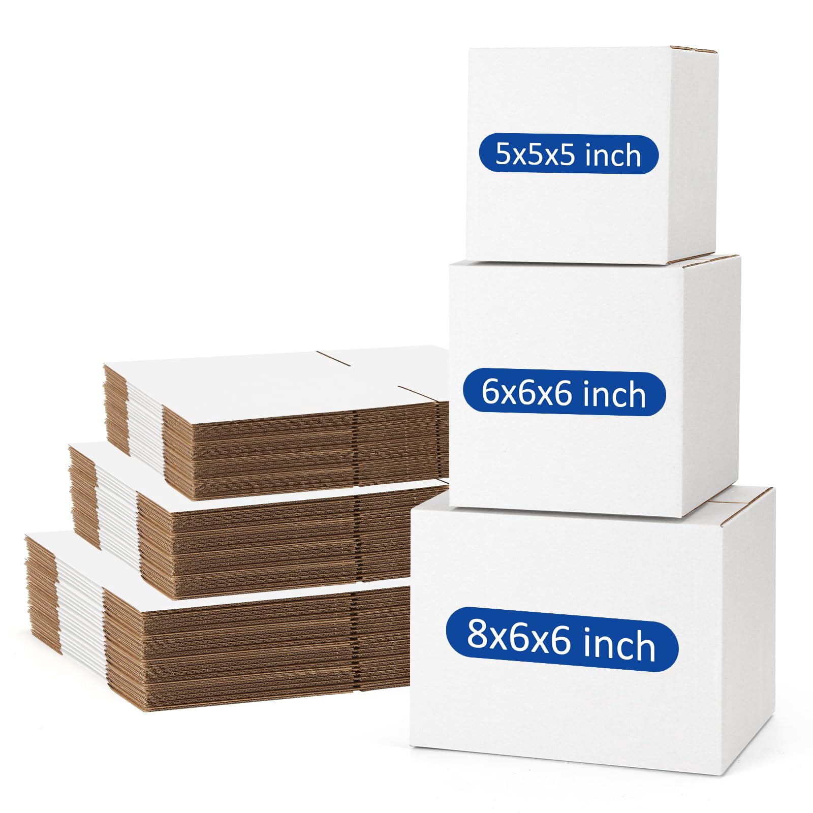 White Corrugated Cardboard Shipping Boxes, 5x5x5 & 6x6x6 & 8x6x6 Inches ...