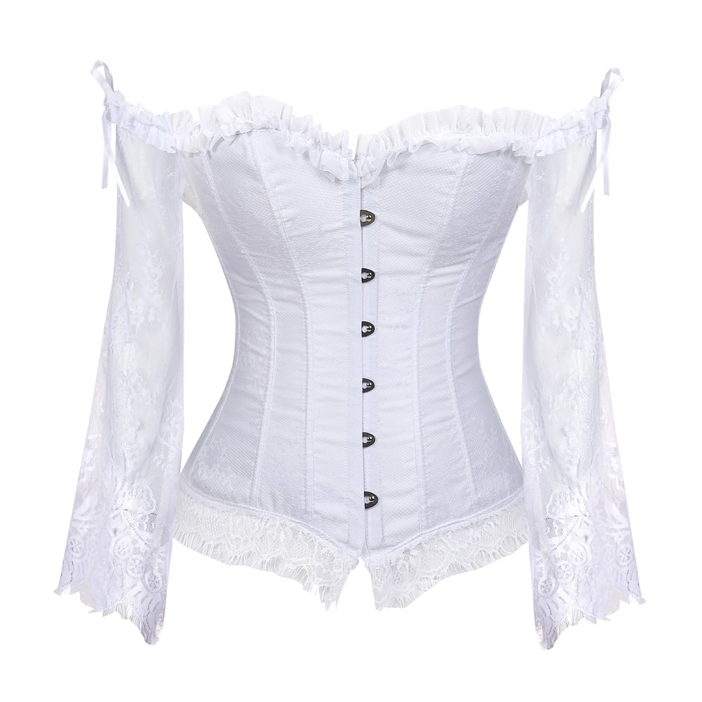 White Corset Top for Women with Sleeves Bustier Tank Overlay Lace ...