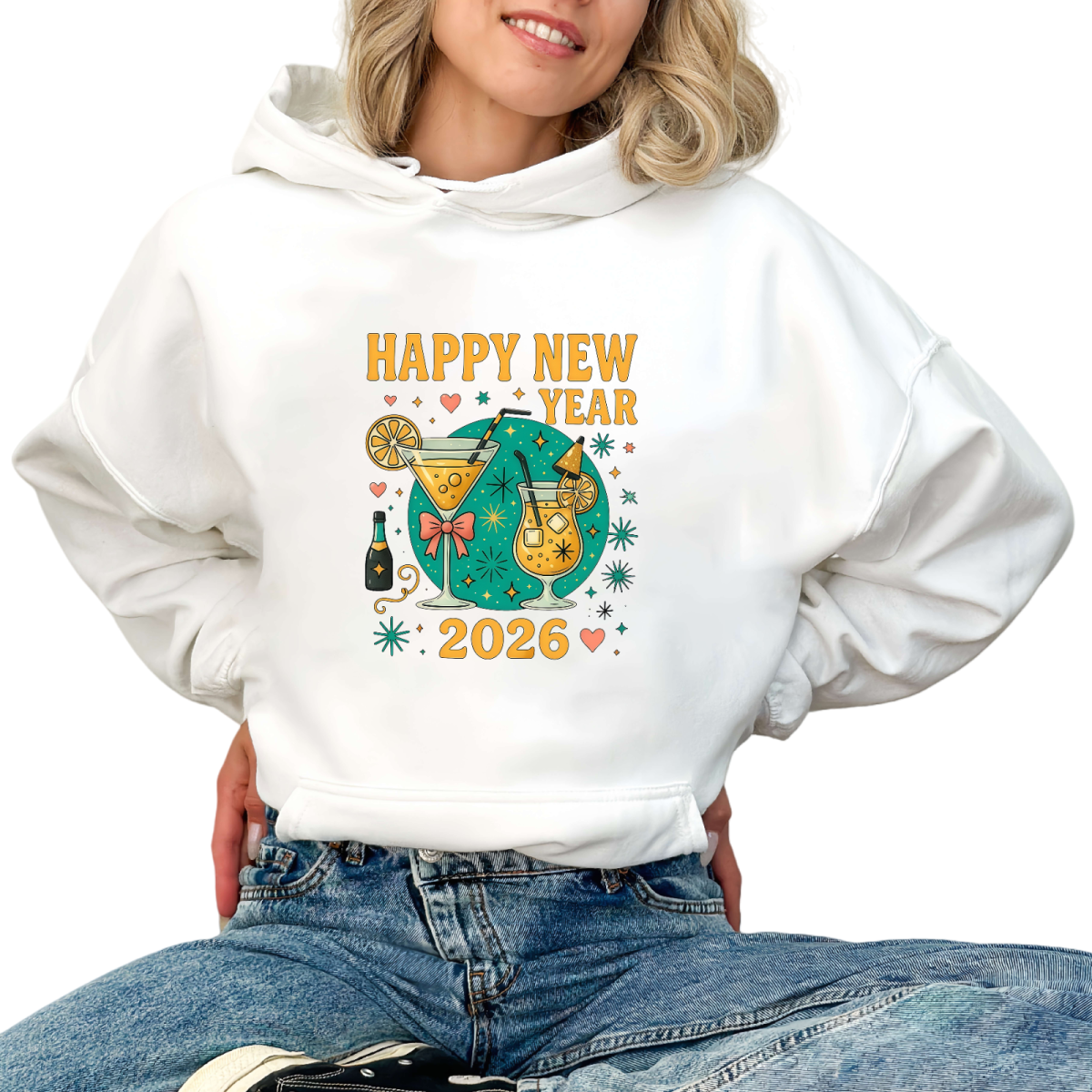 White Cotton "2026 Retro Cocktail Happy New Year Lemon Drinks" Graphic ...