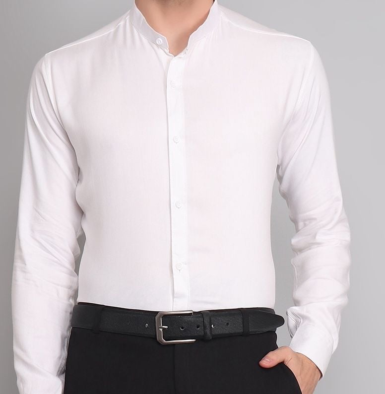 White Cotton Mandarin Men's Shirt - Walmart.com
