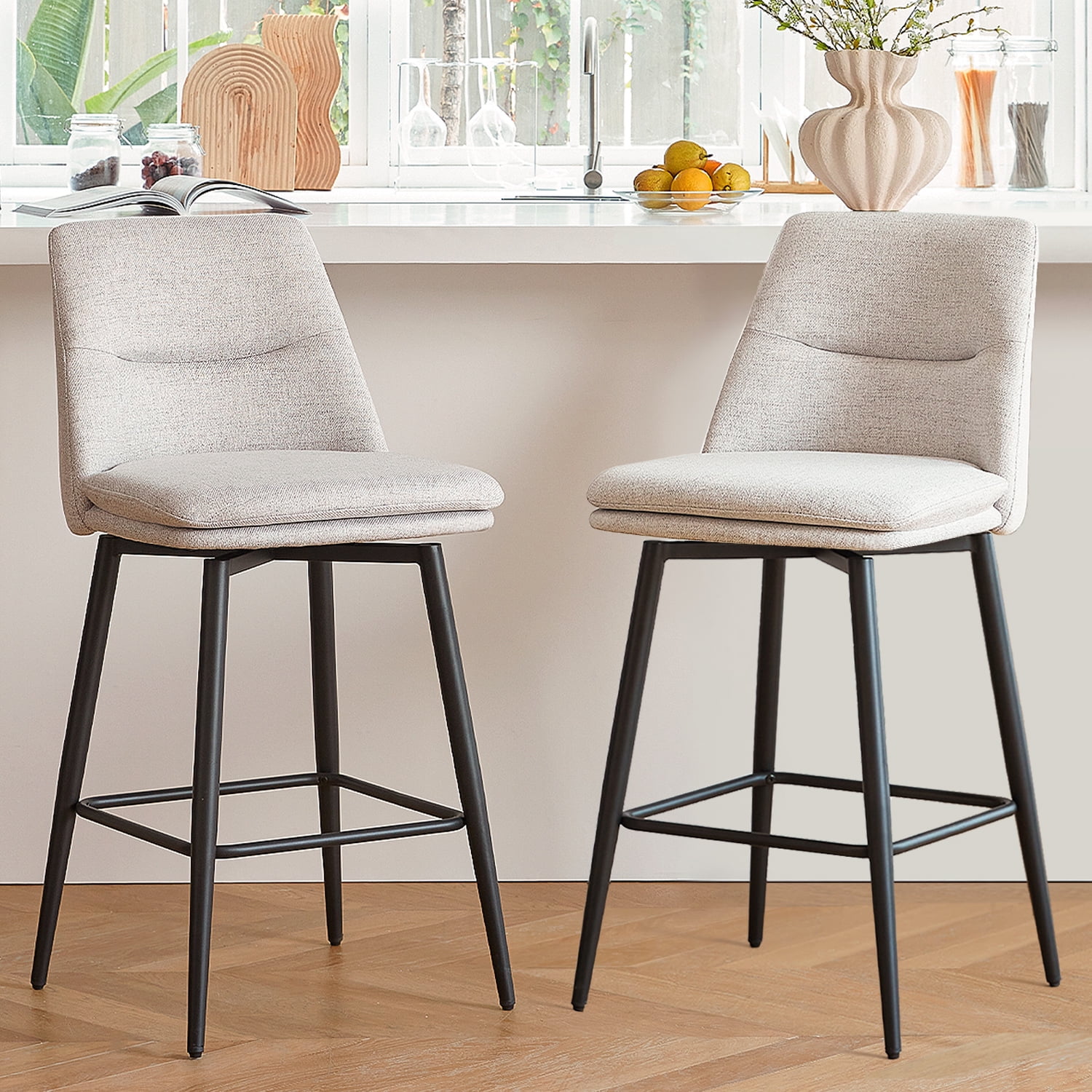White Counter Height Bar Stools Set of 2,27 Inch Seat Height with Back ...