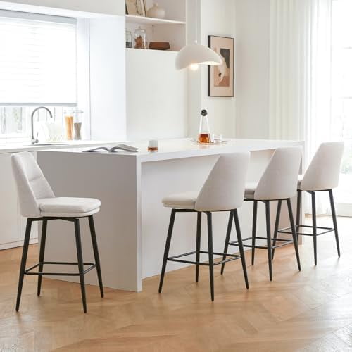 White Counter Height Bar Stools Set of 4,27 Inch Seat Height with Back ...