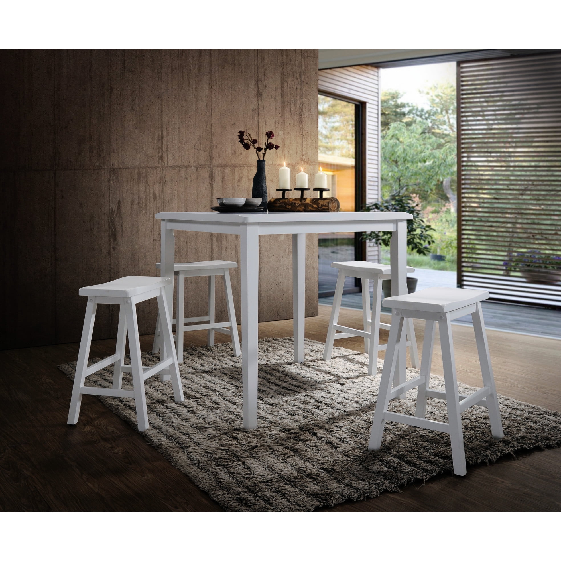 White Counter Height Dining 5pcs, Solid Wood, Square Legs, Elegant ...