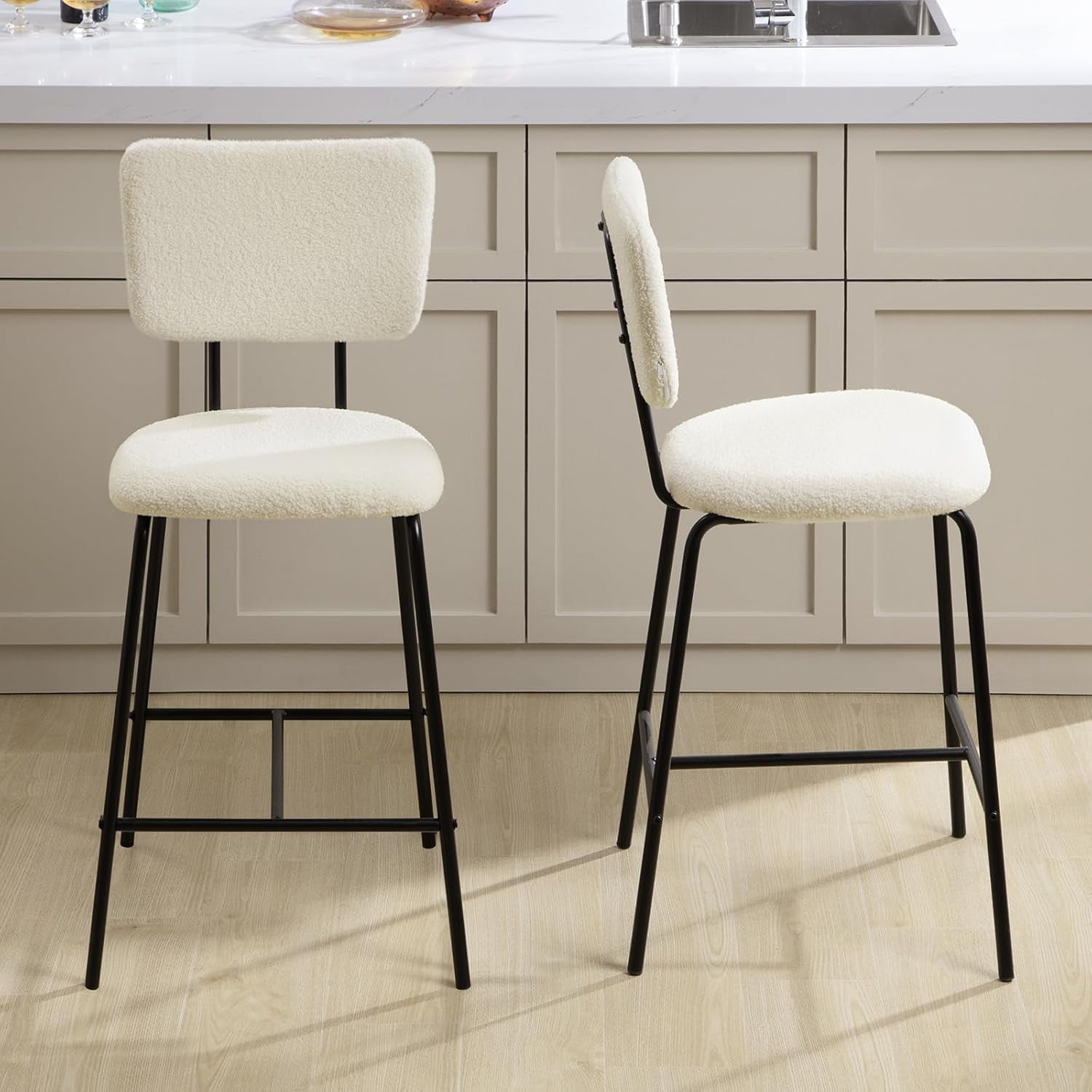 White Counter Stools Set of 2 - Modern Bar Stools Set of 2 with Backs ...