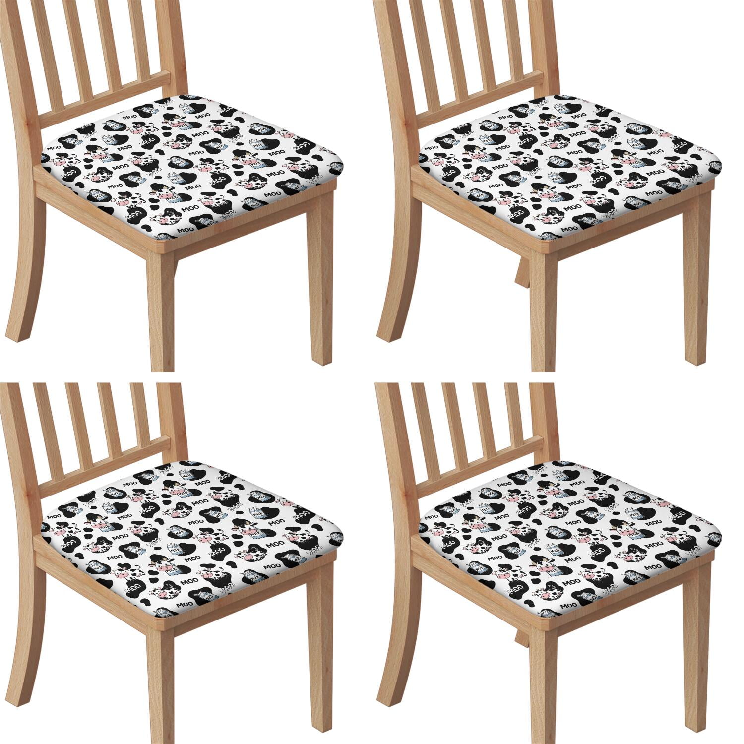 White Cow Black Spot Milk Pattern Seat Covers for Dining Room Chairs ...