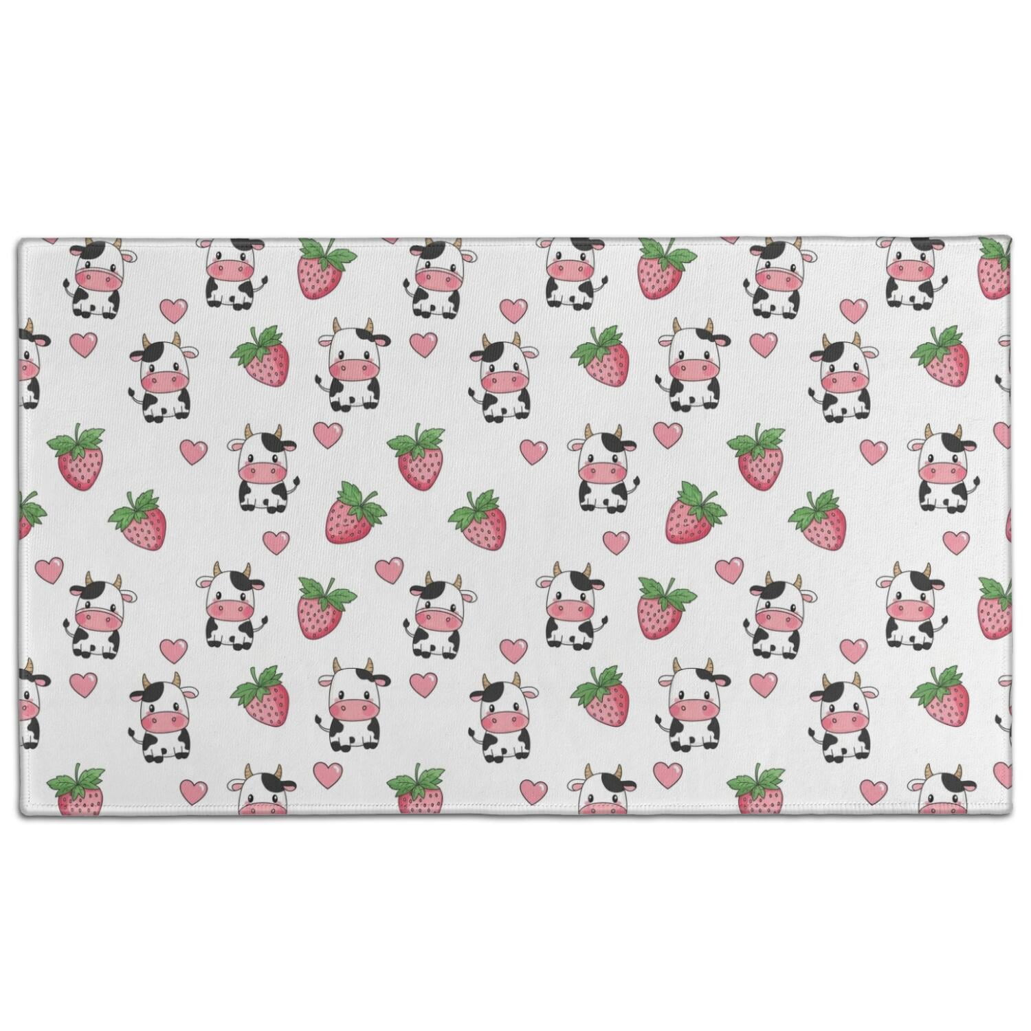 White Cow Strawberry Heart Pattern Door Rugs,Washable Non Slip Door ...